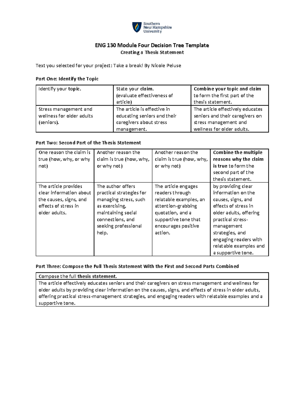 ENG 130 Module 4 Thesis Statement Development on Stress Management ...