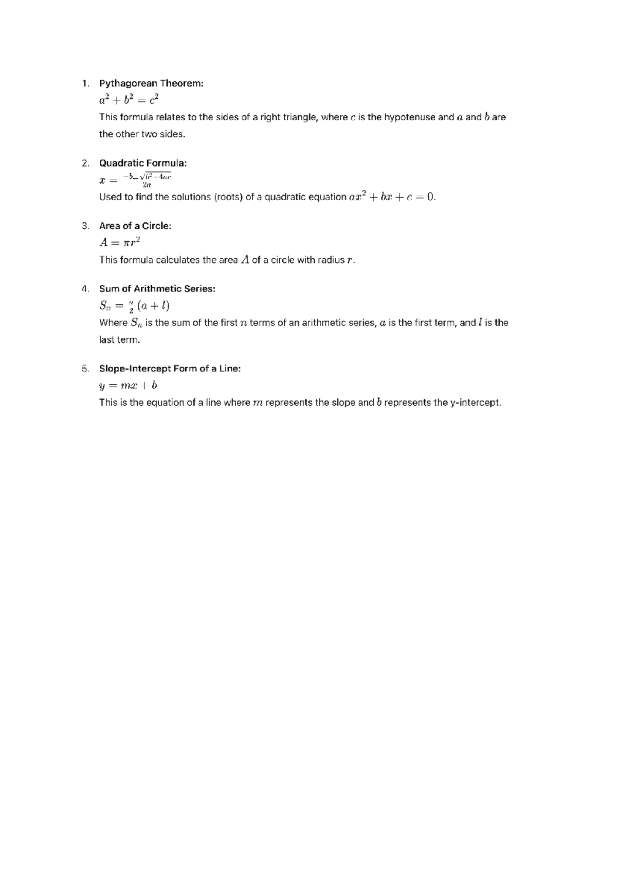 formulas mathematics cheat sheet 1 - 1. Pythagorean Theorem: a2 b2 c2 ...