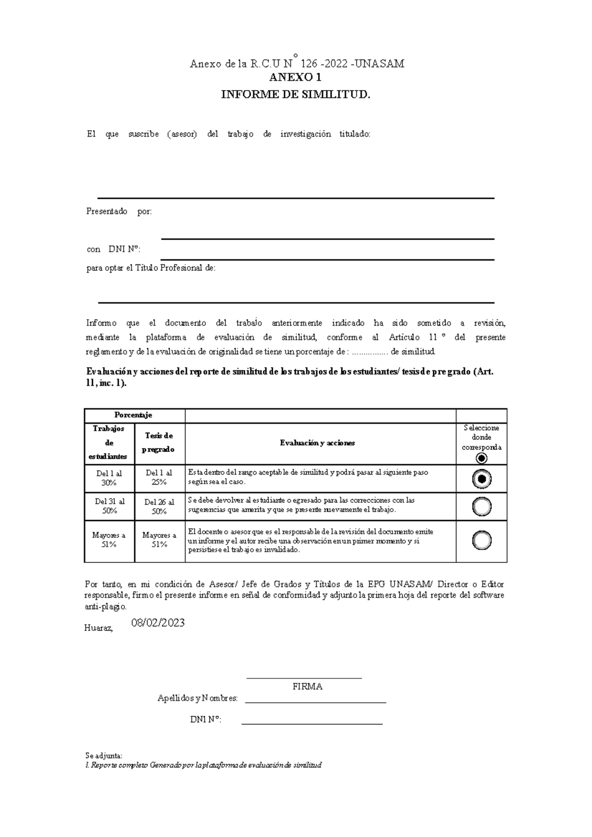 Informe de Similitud Tesis - Anexo de la R.C N ° 126 -2022 -UNASAM ...