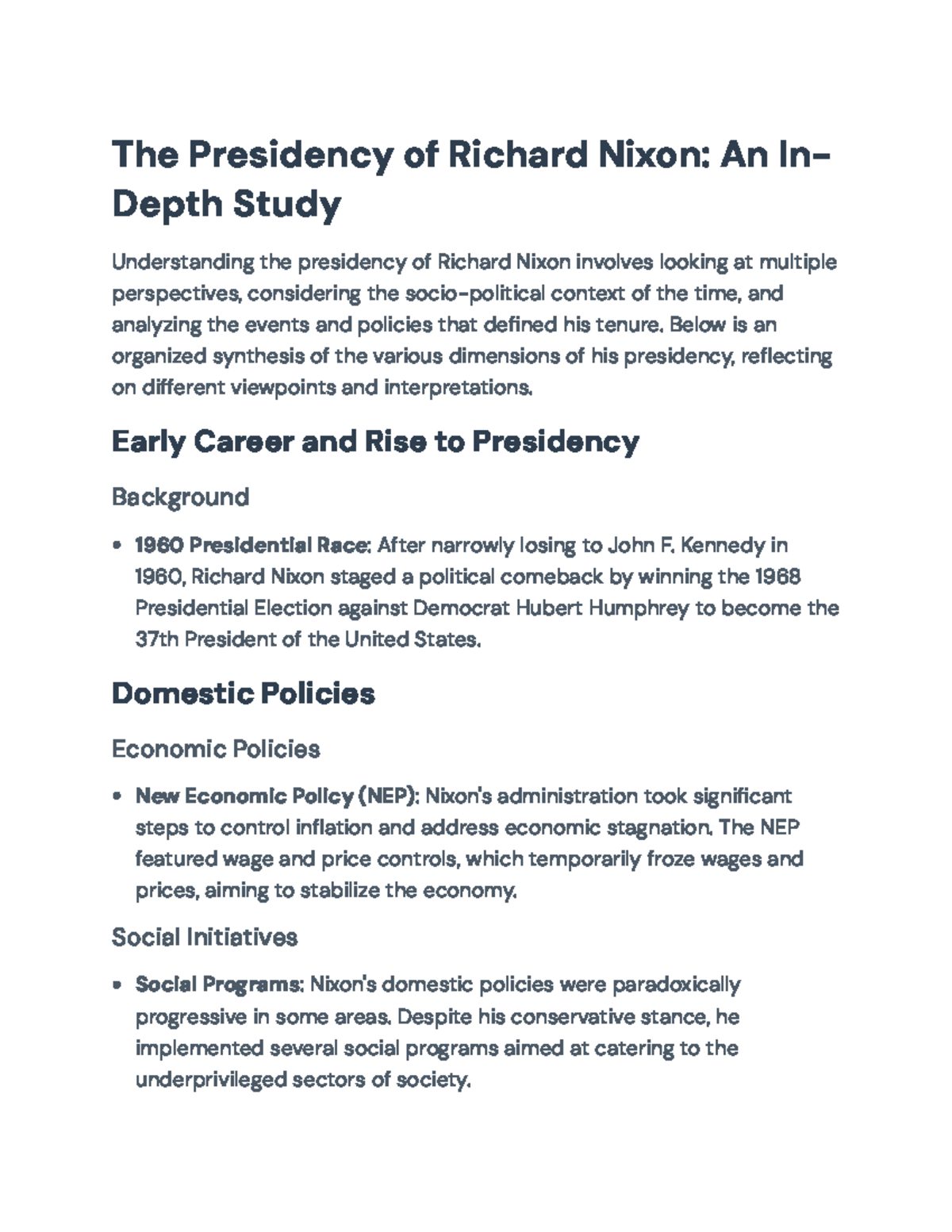 The Presidency of Richard Nixon: Comprehensive Analysis and Impact ...
