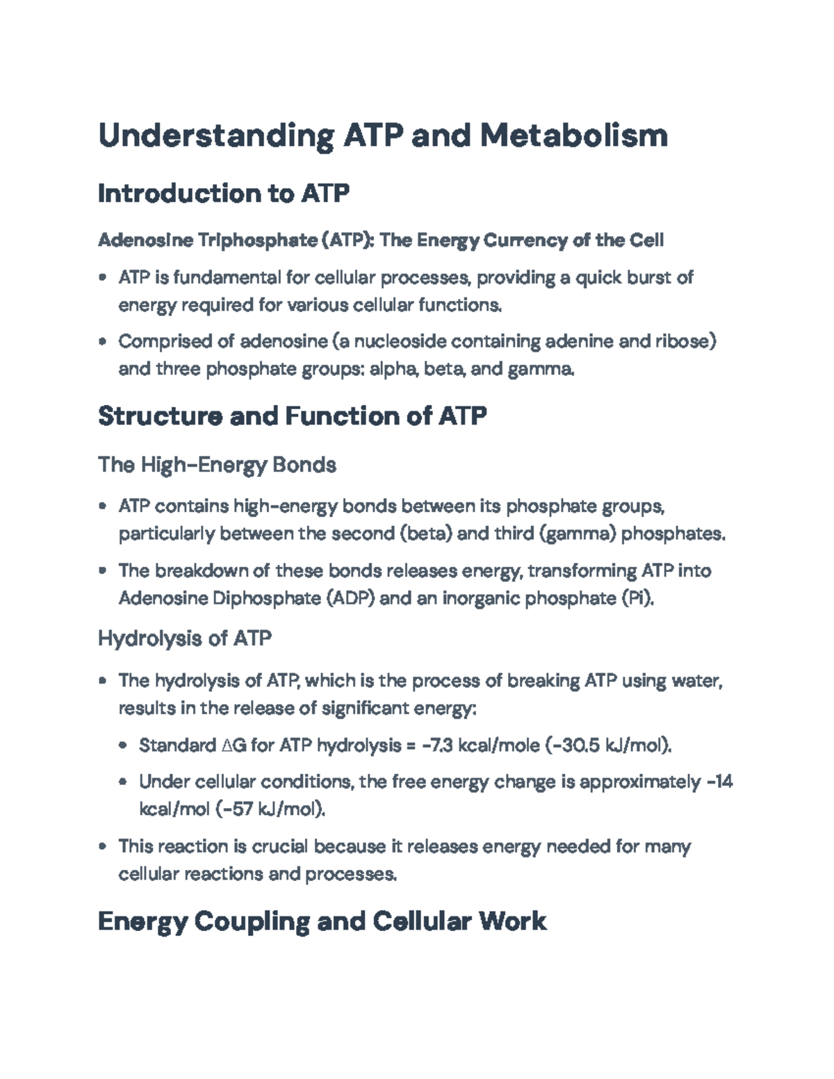 Understanding ATP and Metabolism: Biochemical Processes (BIO 101) - Studocu