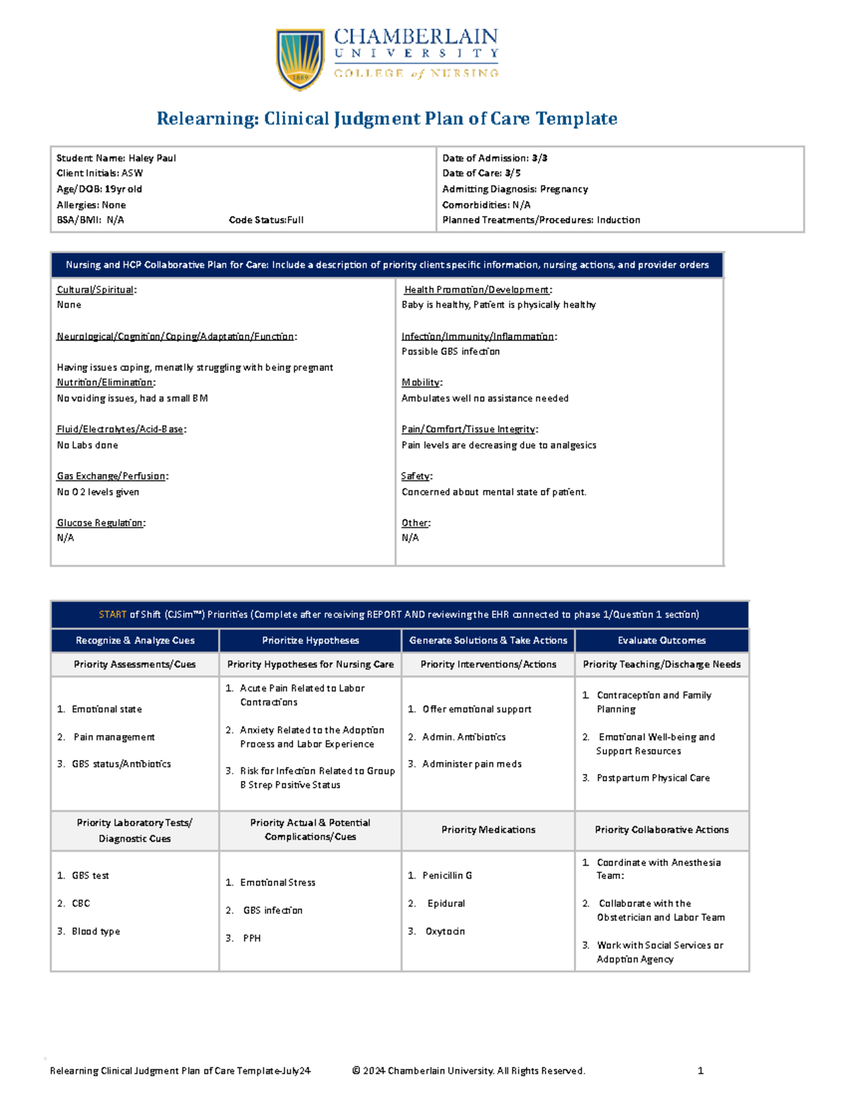 ASW Care Plan-OB - Comprehensive Nursing Assessment and Interventions ...