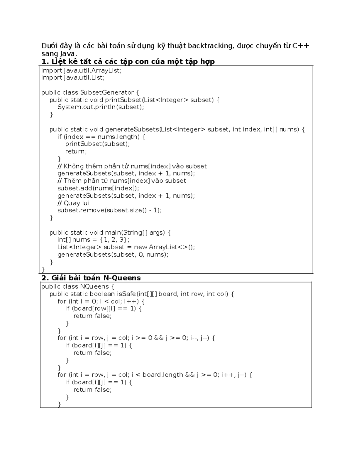 Backtracking Java 5baitapdss - Dưới đây là các bài toán sử dụng kỹ ...