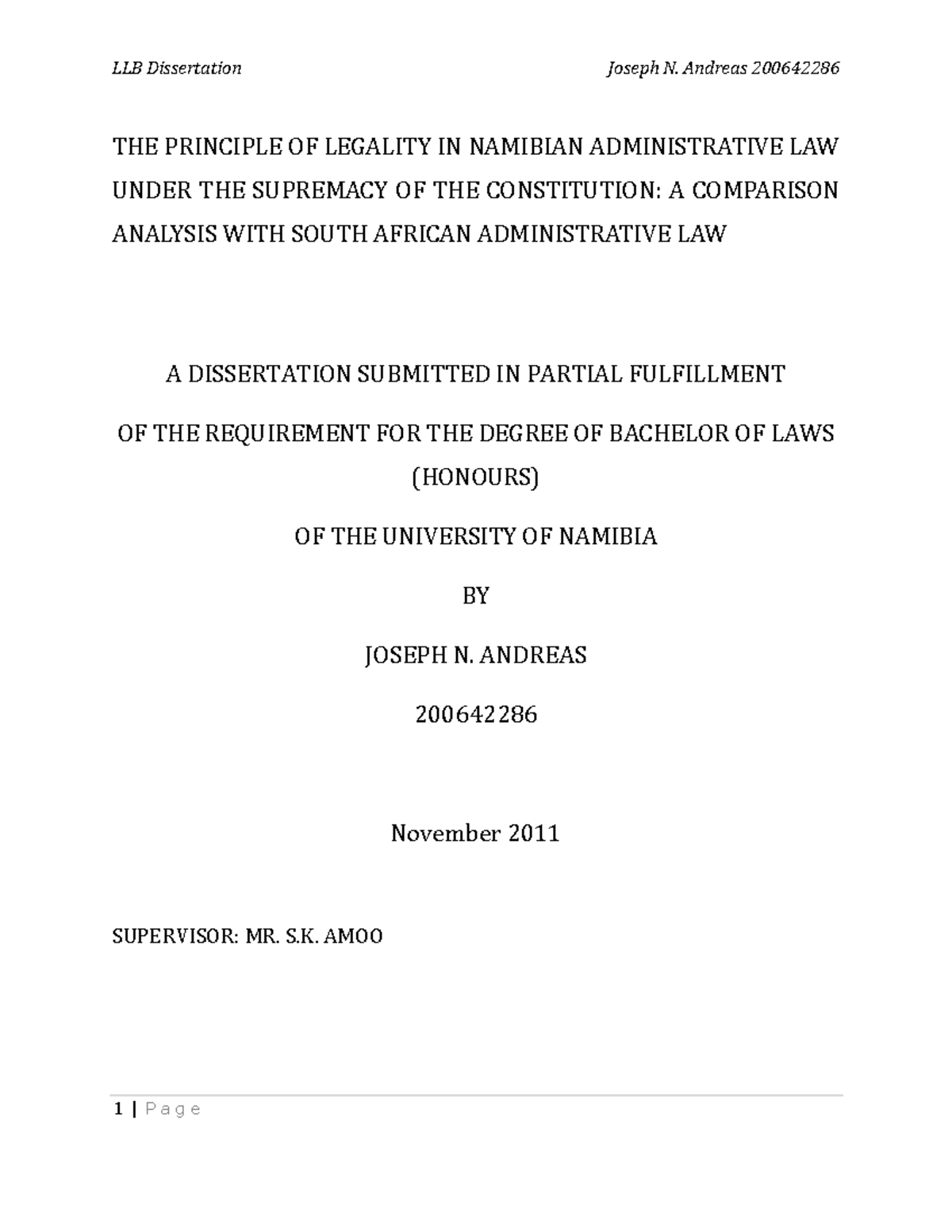 The Principle of Legality in Namibian Administrative Law: A Comparative ...