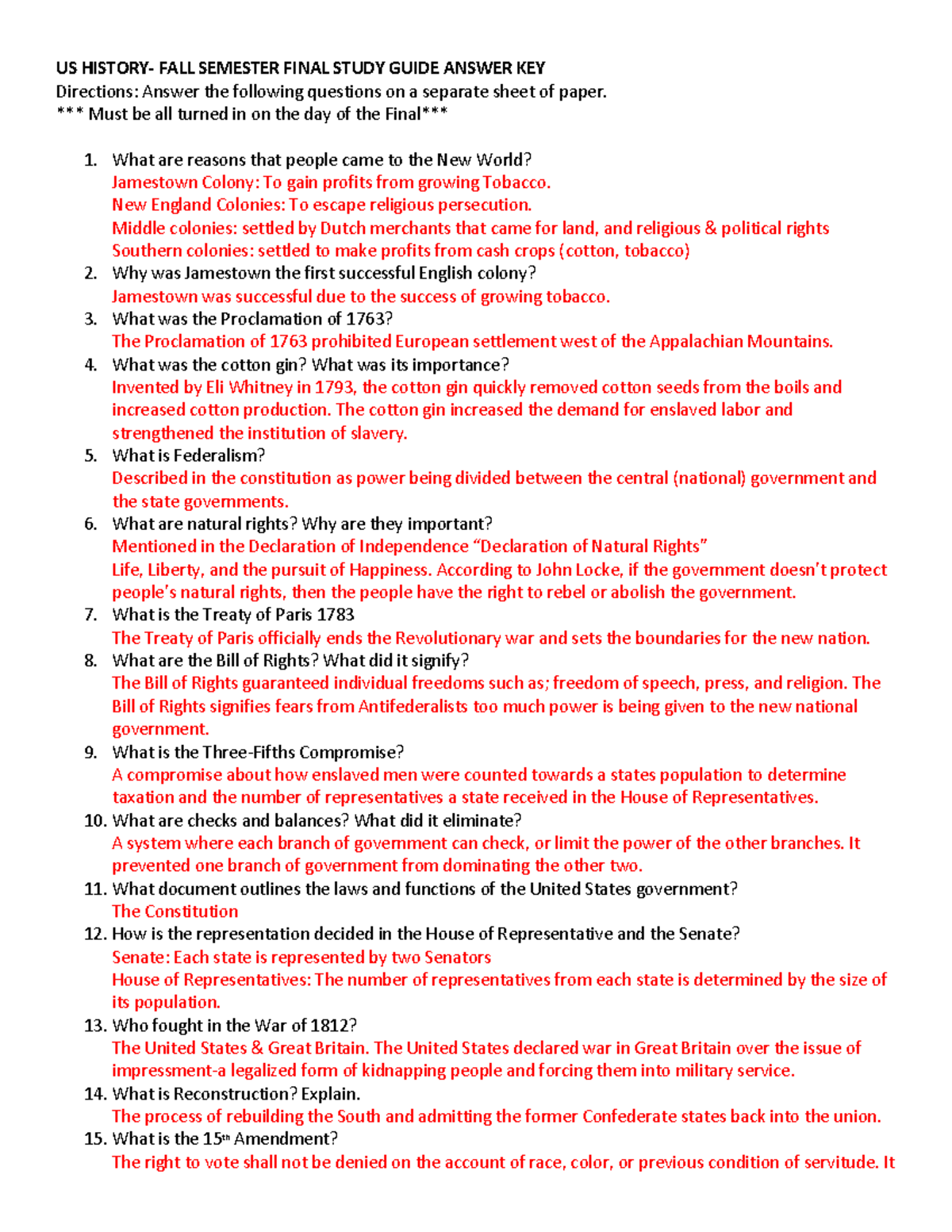 US History Fall Final Exam Study Guide Answer Key - Studocu