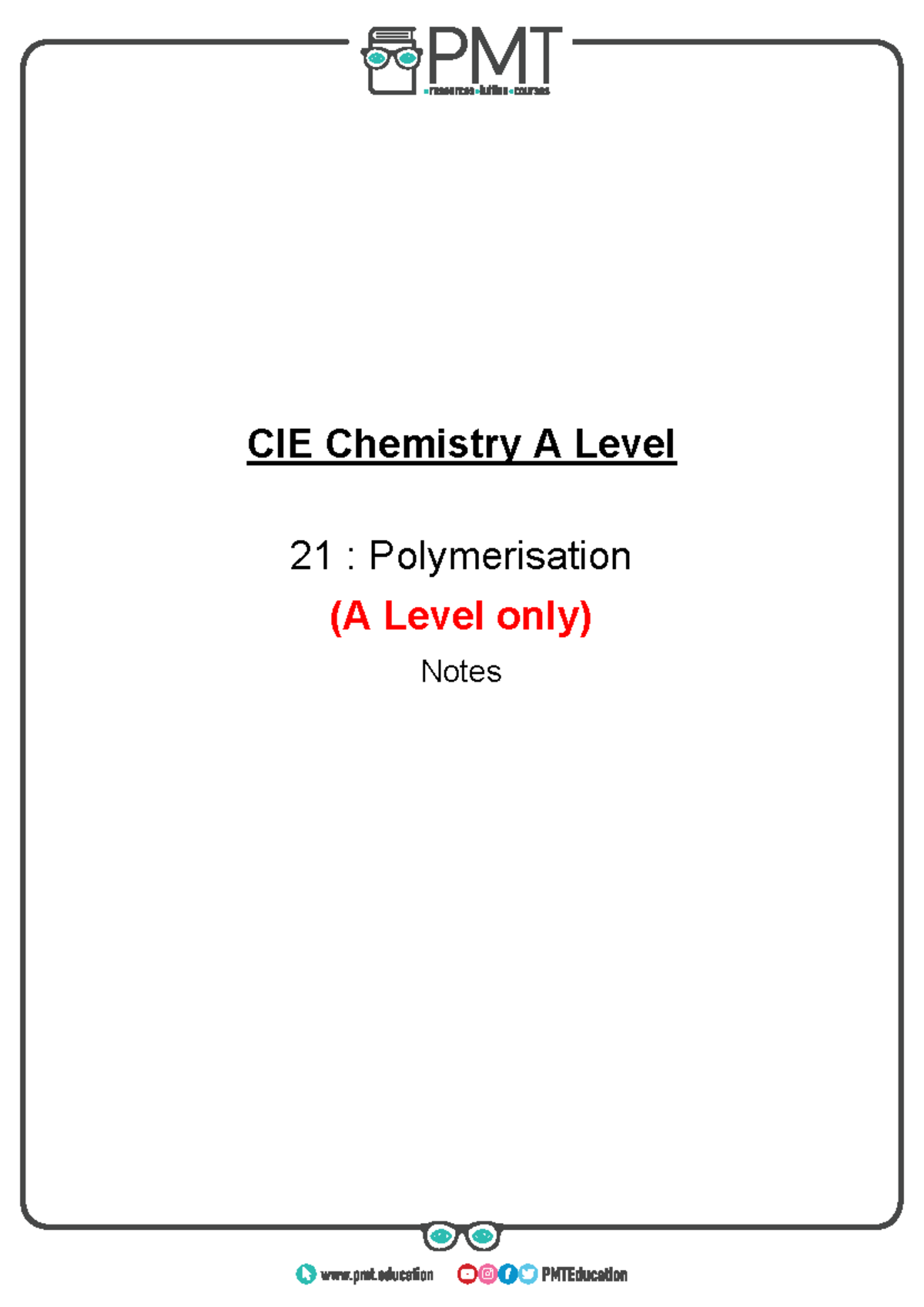 CIE Chemistry A Level: Notes on Polymerisation Techniques - Studocu