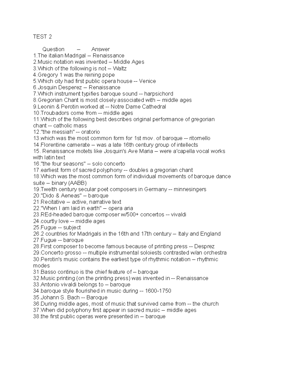 Music 105: Sample Questions for Exam 2 Review - Studocu