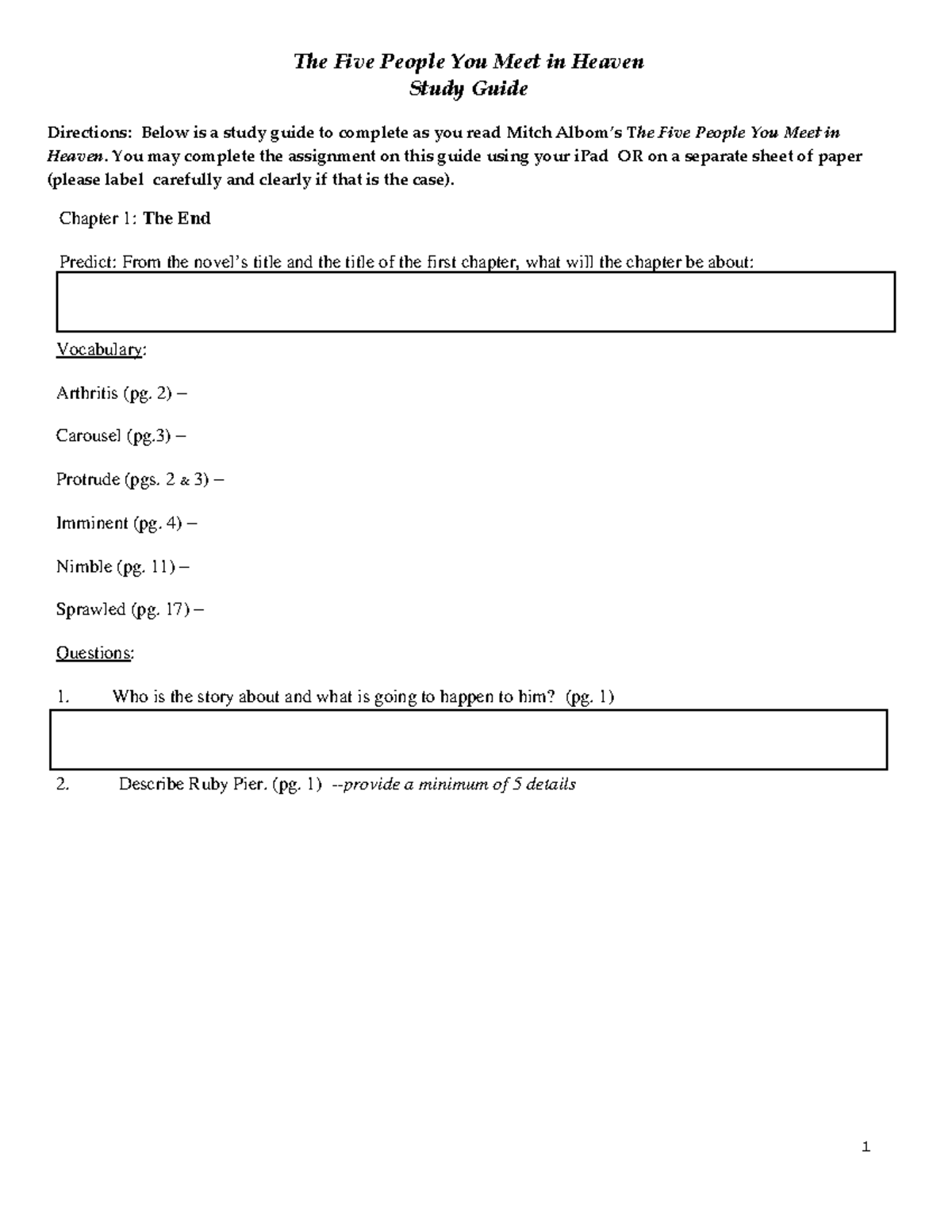 The five people you meet in heaven study guide 2013 - The Five People ...