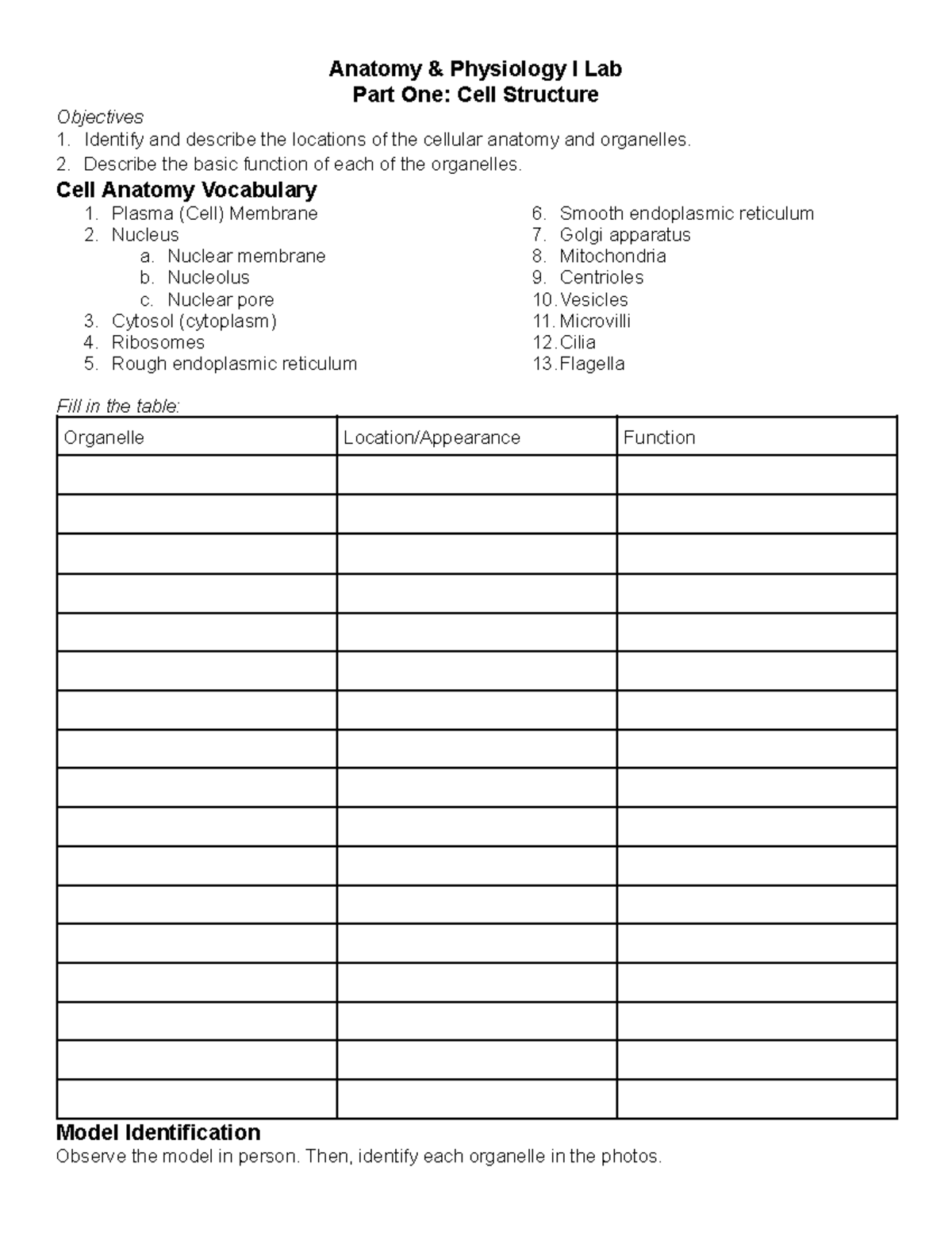 Cell Structure & Physiology: Anatomy & Physiology I Lab Activities ...