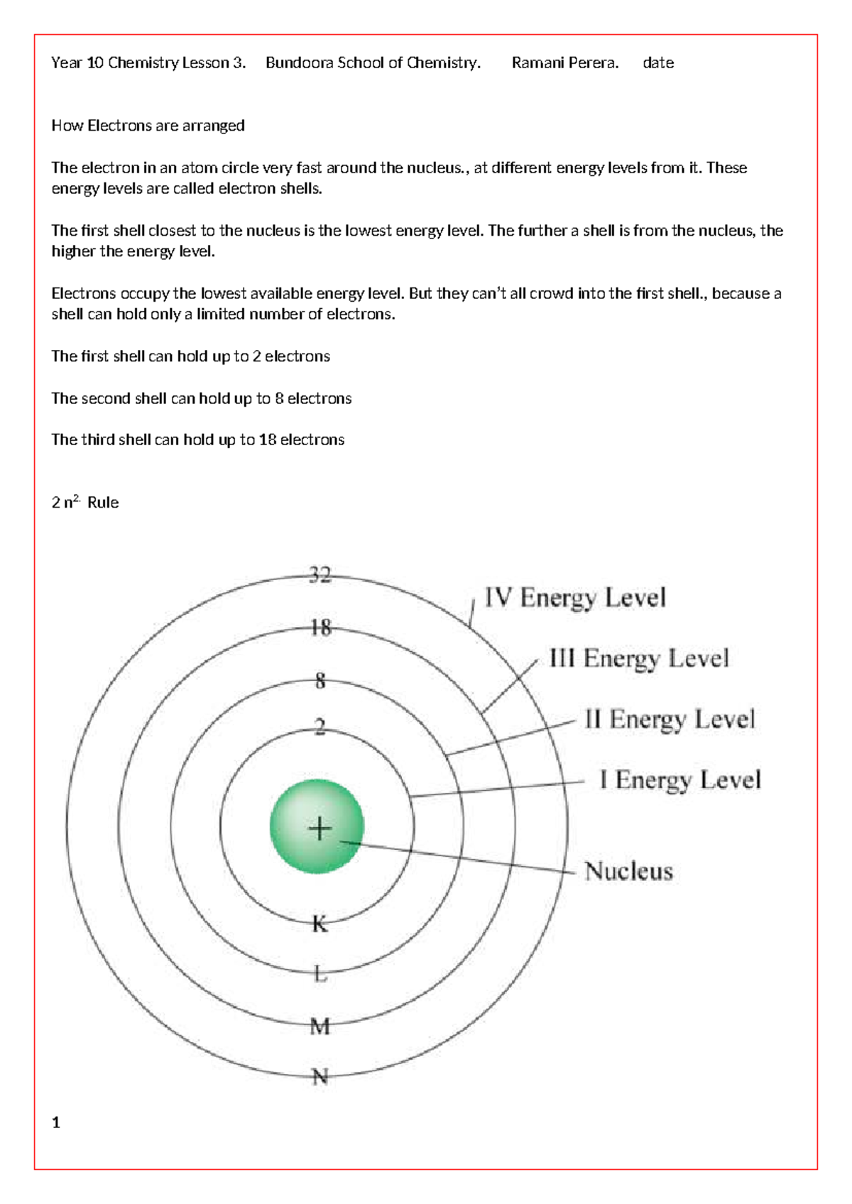 Year 10 Chemistry Lesson 3: Electron Arrangement & Ions - Studocu