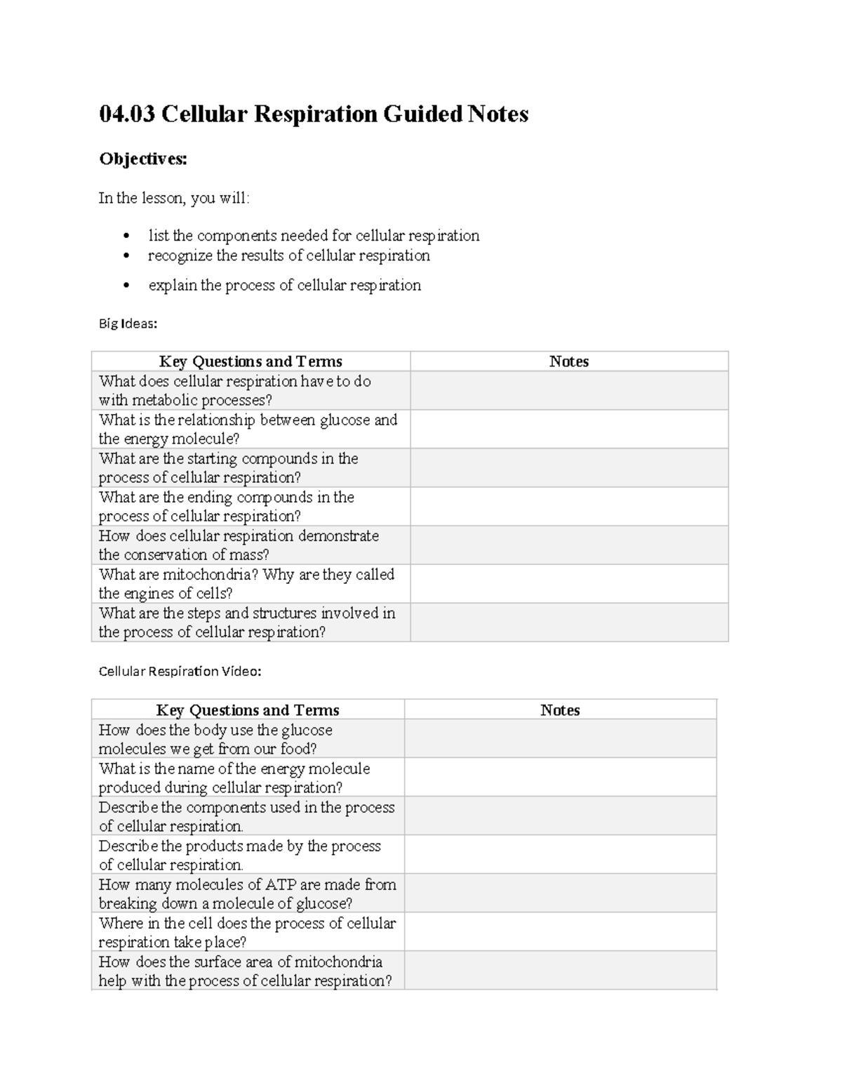 04.03 Cellular Respiration Guided Notes and Key Concepts - Studocu