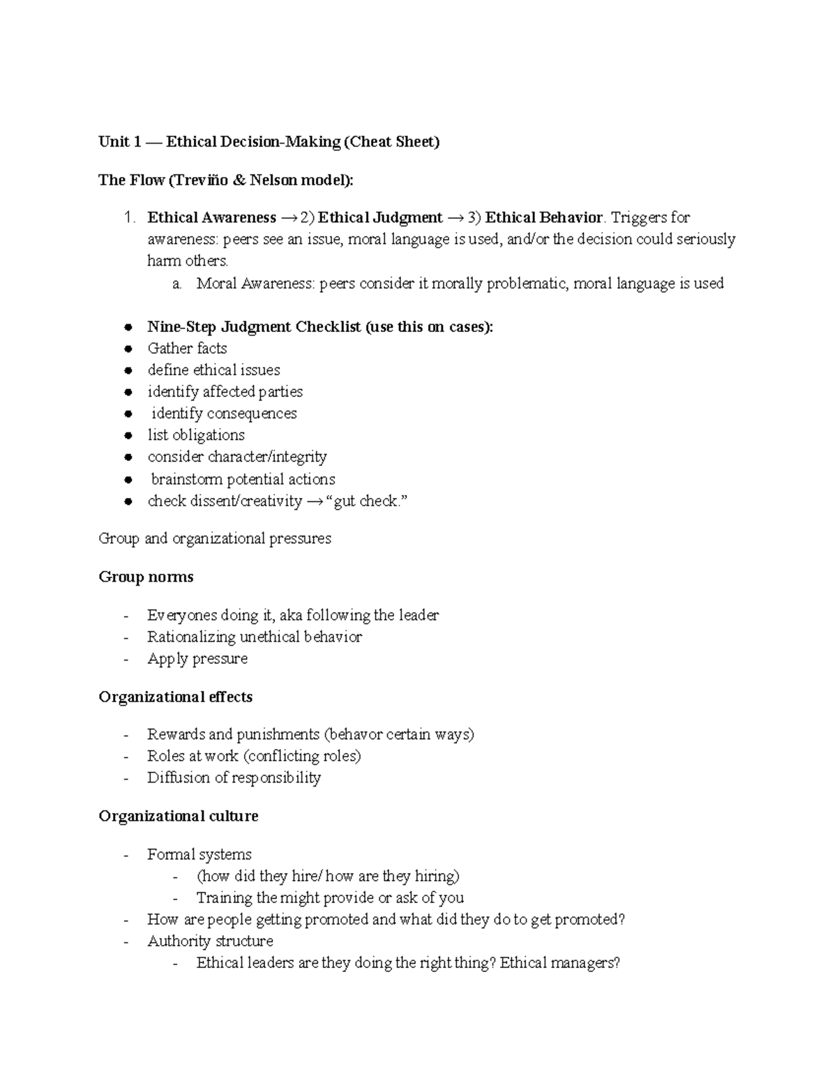 BA 300 Ethical Decision-Making Cheat Sheet: Key Theories & Concepts ...