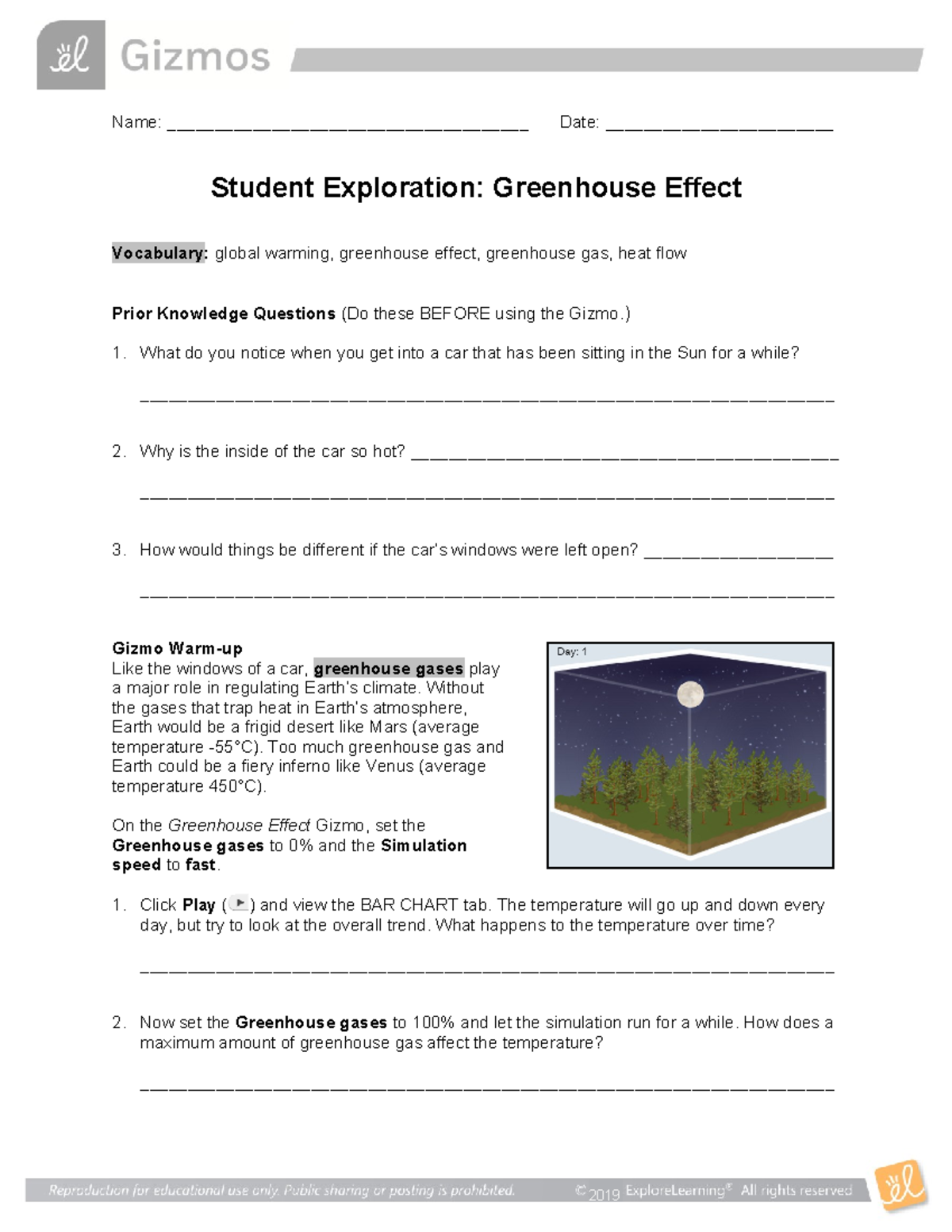 Greenhouse Effect Exploration: Gizmo Activity SEm - Studocu