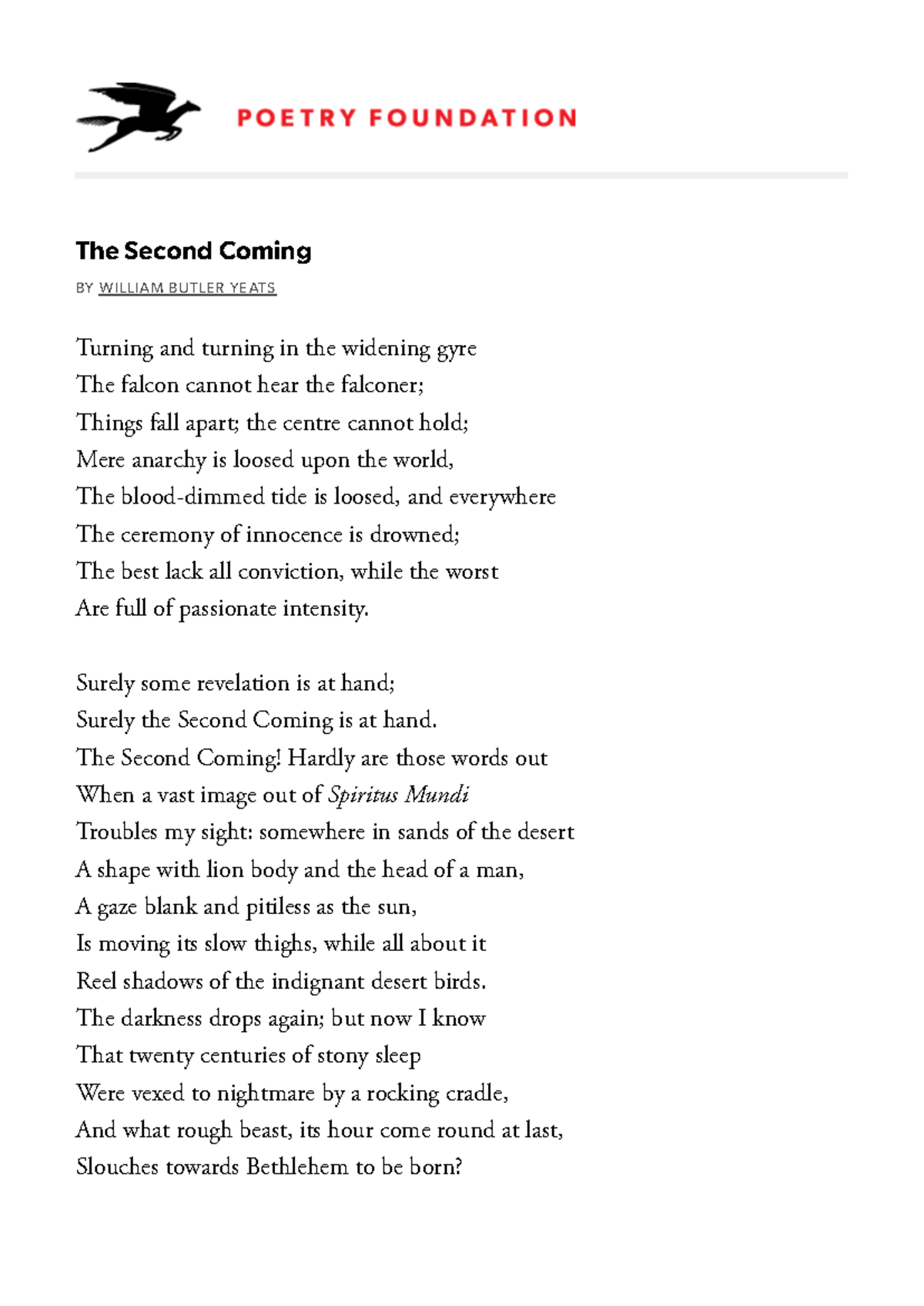 2.2 Yeats. The Second Coming - The Second Coming BY WILLIAM BUTLER ...