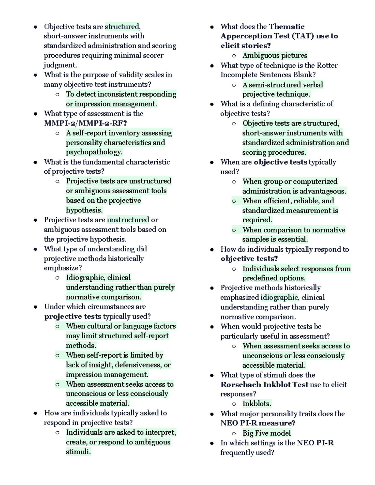 PSYCH 101: Overview of Objective and Projective Tests in Assessment ...