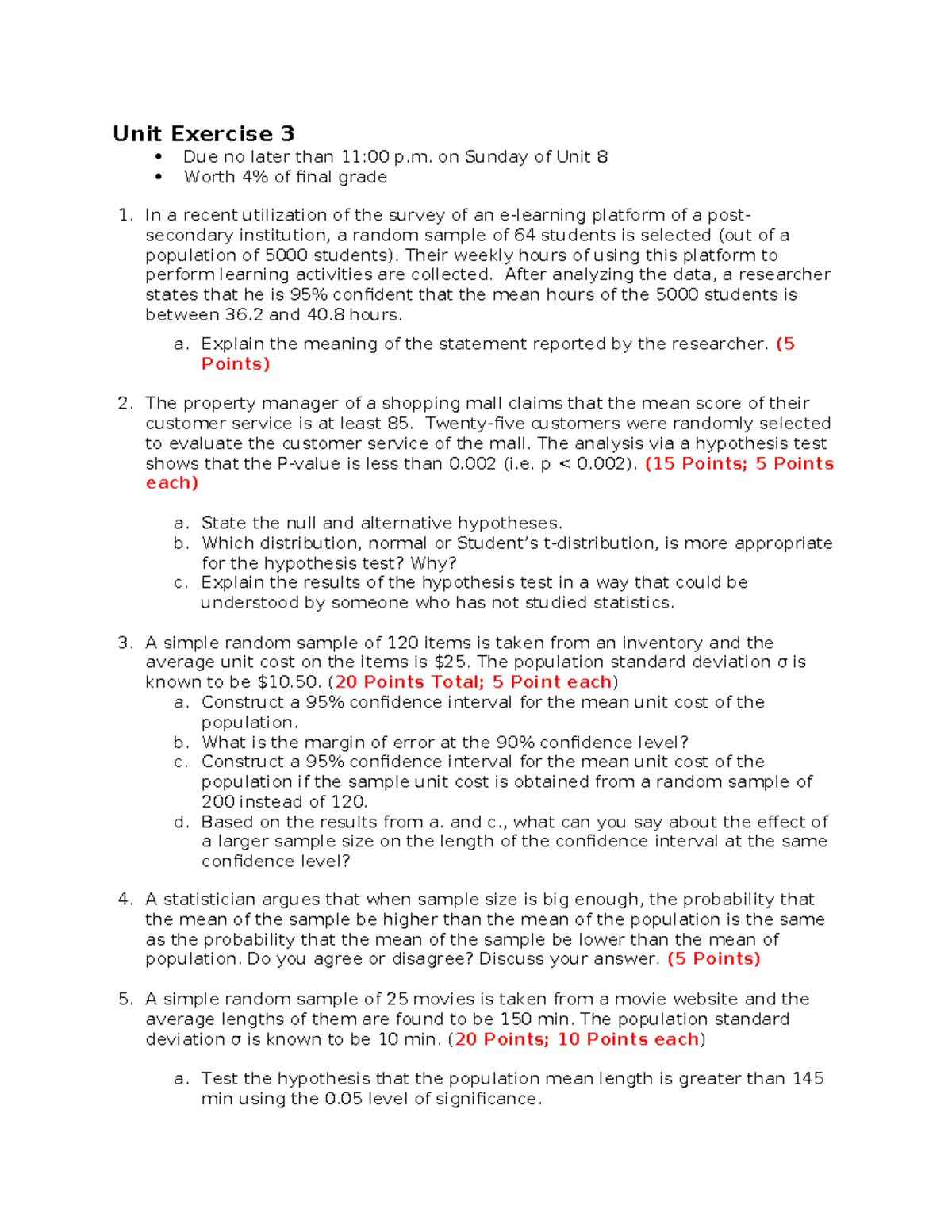 Unit 8 Exercise 3: Statistical Analysis & Hypothesis Testing Guide ...
