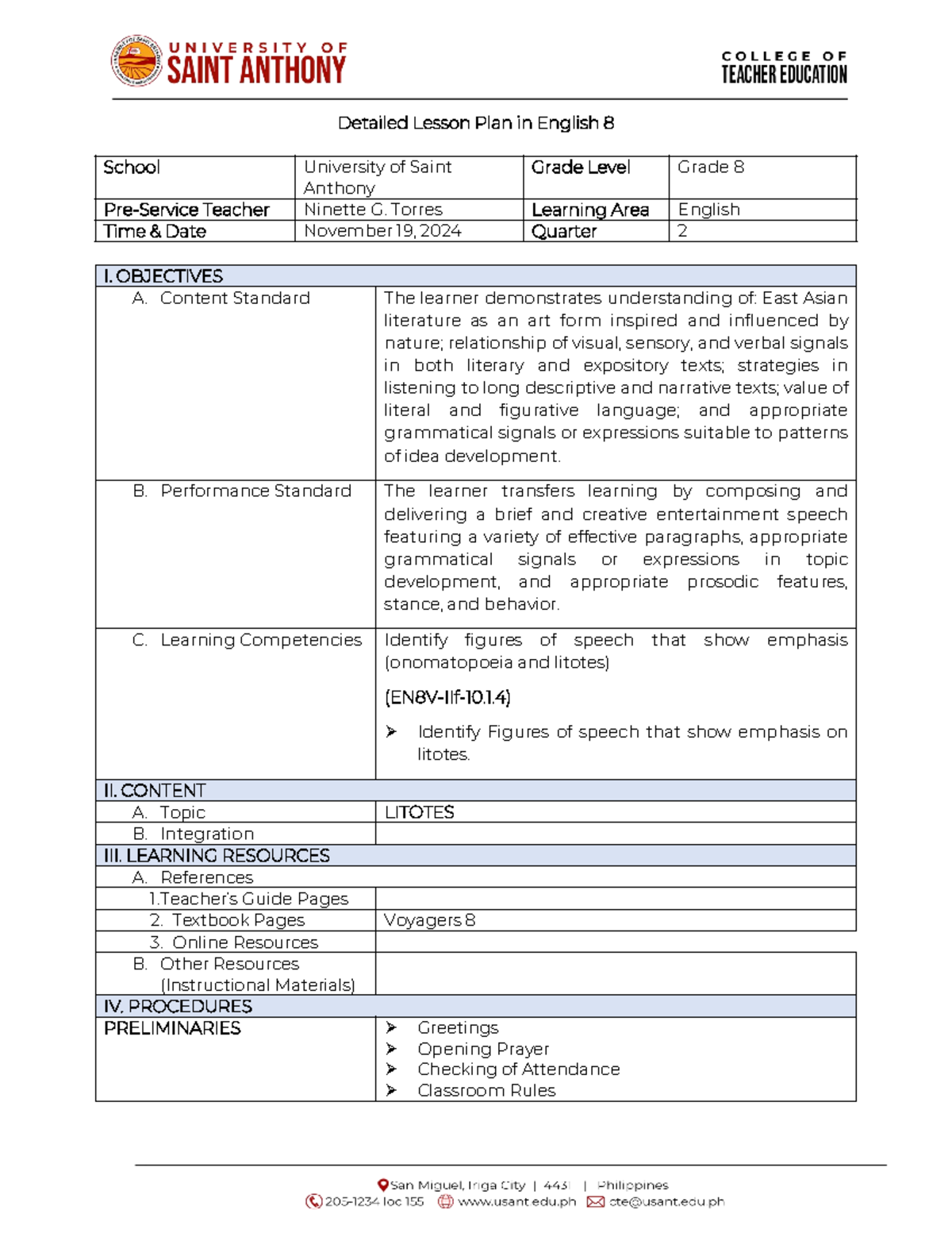 DLP-Template-English 8: Detailed Lesson Plan on Litotes - Studocu