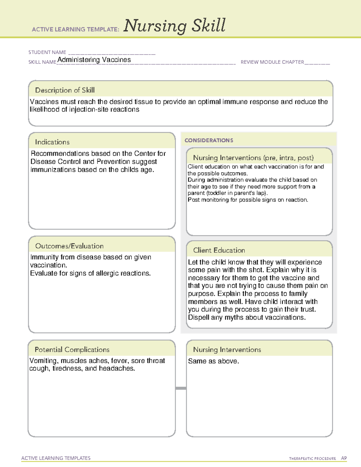 Nursing Skill for Vaccine Administration: Active Learning Template ...