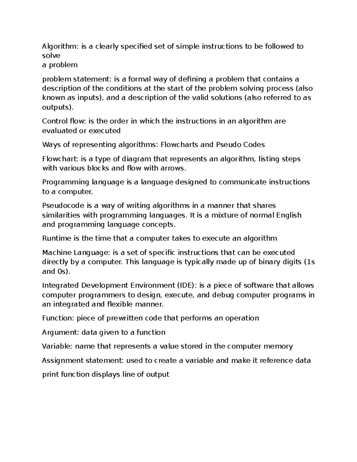 Introduction to Algorithms and Programming Concepts (CS101) - Algorithm: is a clearly specified ...