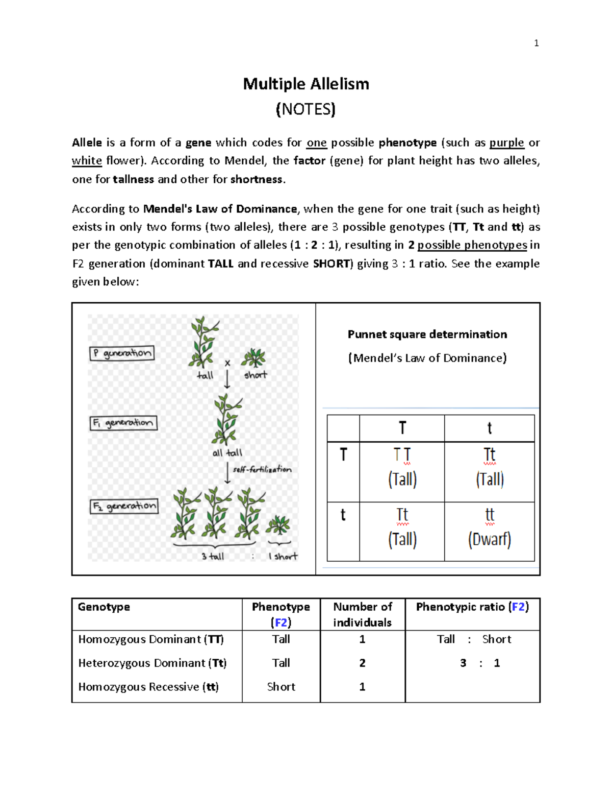 Multiple Allelism - Lecture Notes for Genetics (BIO101) - Studocu