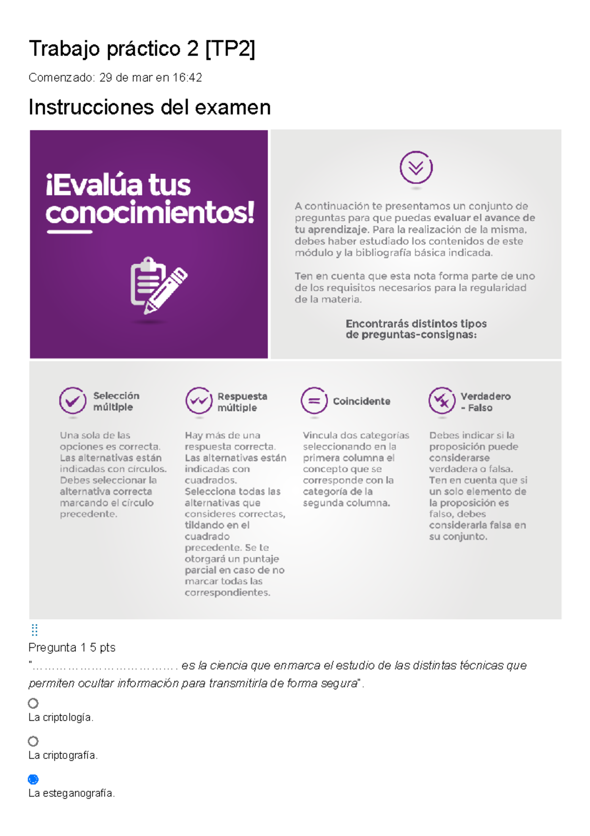 Seguridad Informática - TP2 al 82% (2025) - Trabajo práctico 2 [TP2] Comenzado: 29 de mar en 16 ...