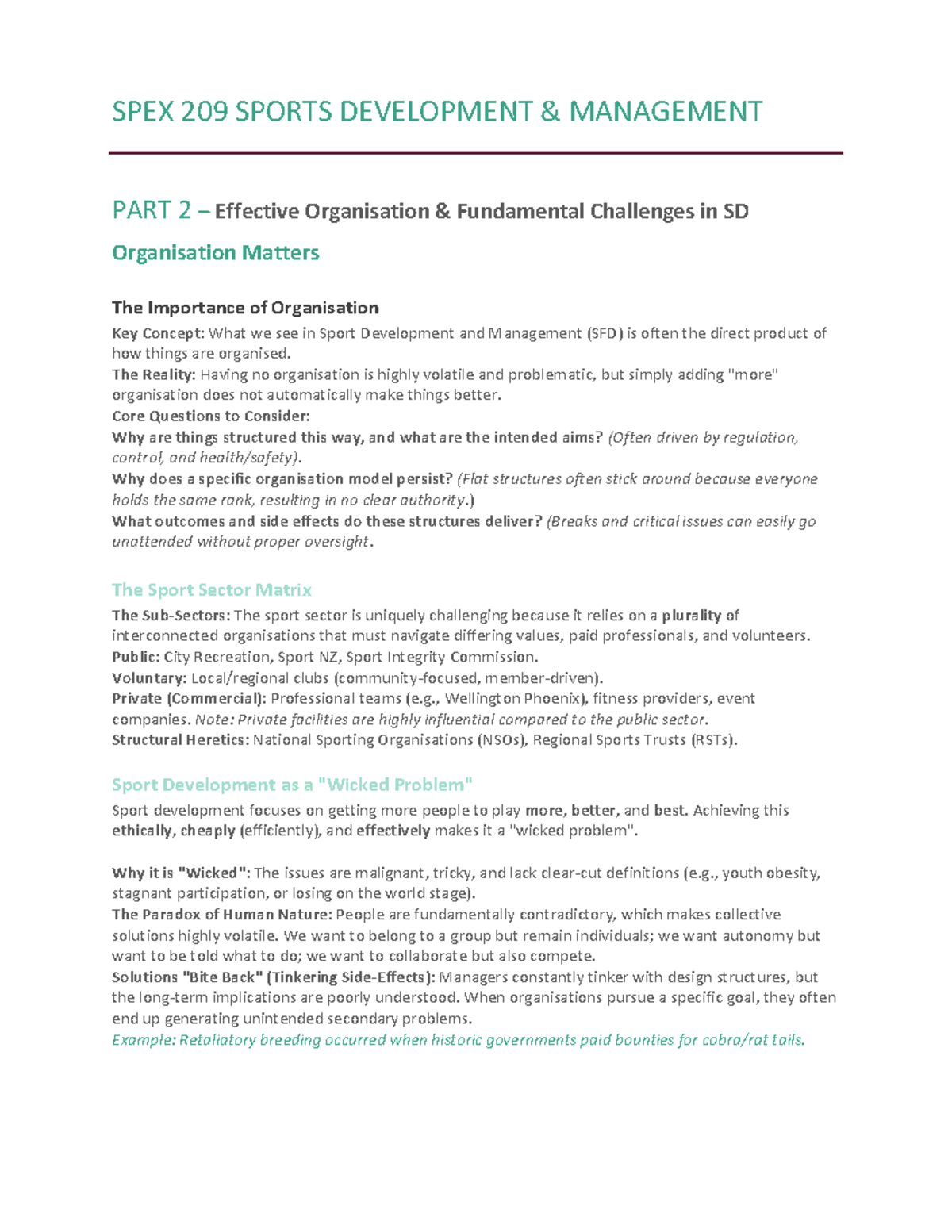 SPEX 209 Sports Development Management Part 2: Exam Notes on ...