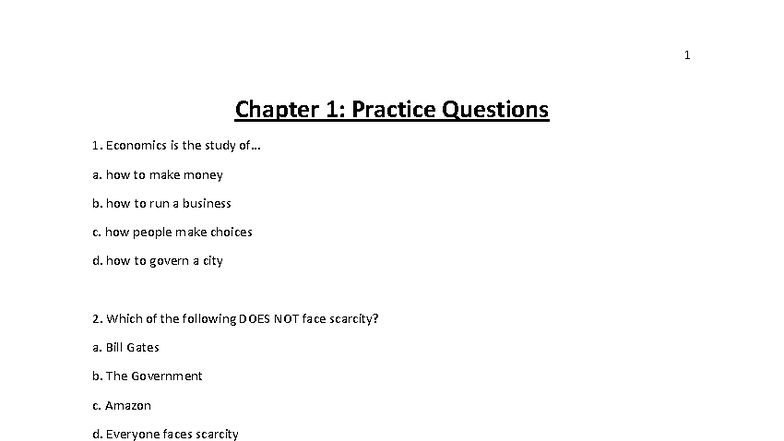Chapter 1: Practice Questions for Economics 101 - Studocu