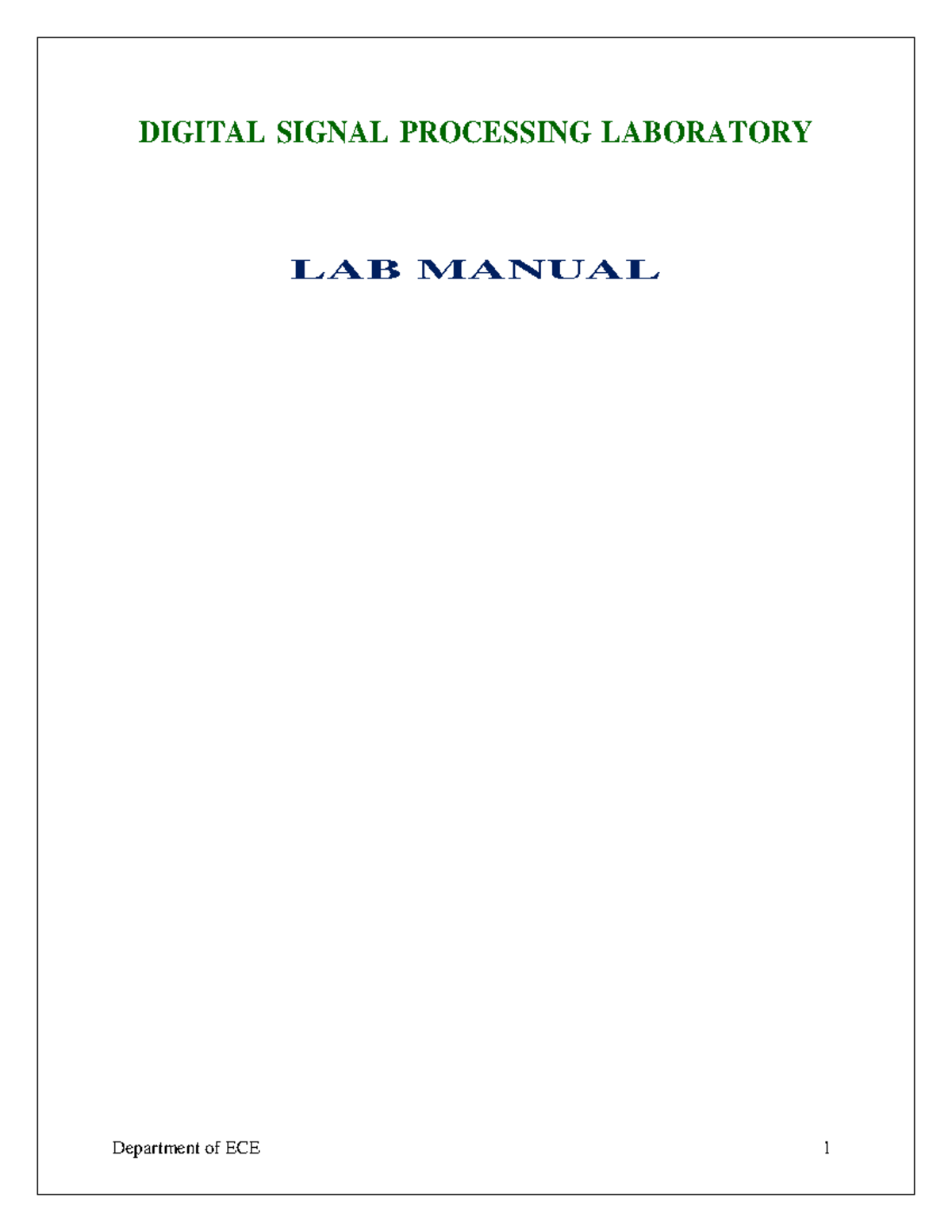 DSP 101: Digital Signal Processing Laboratory Manual - Studocu