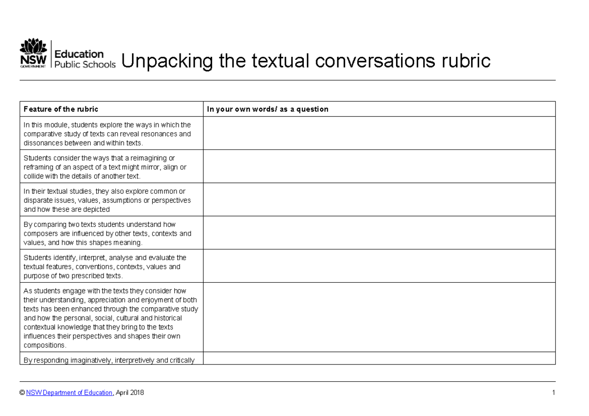Comparative Study Rubric: Analyzing Textual Conversations in Module ...