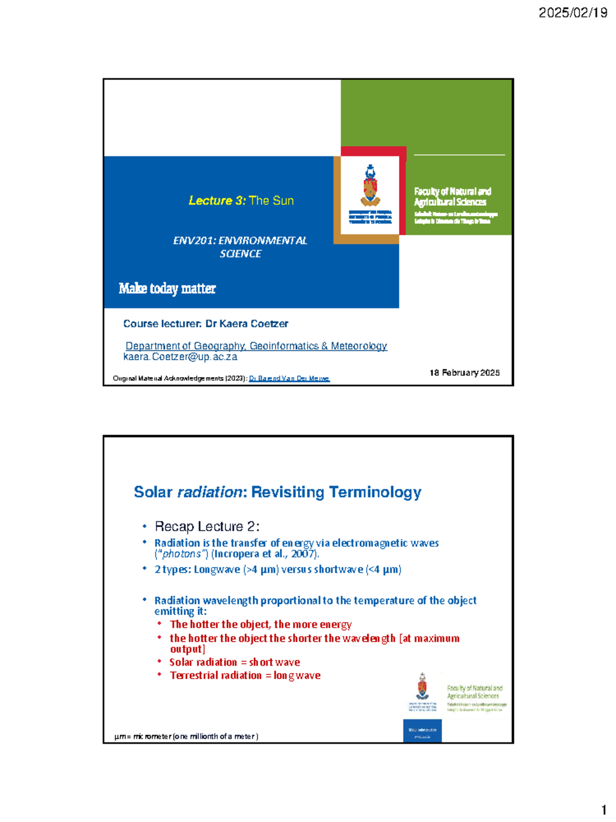 Lecture 3: Solar Radiation Concepts - ENV201 Environmental Science ...