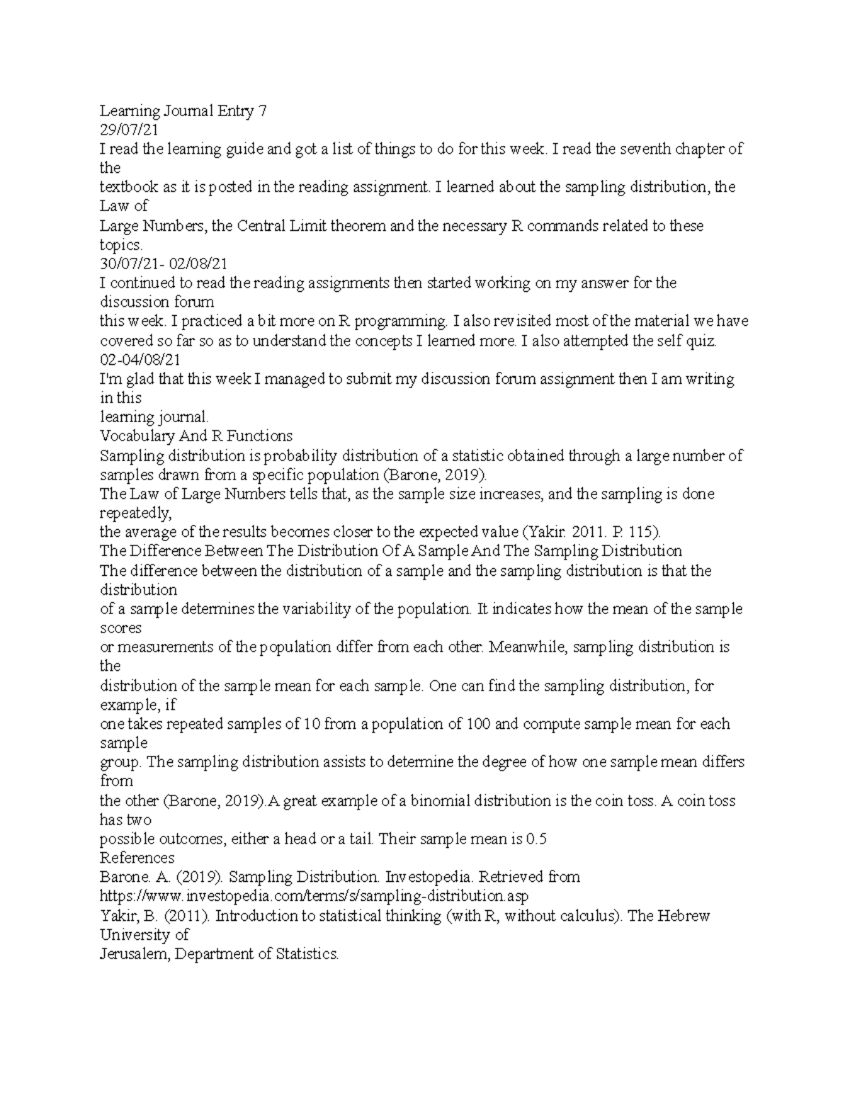 Learning Journal Entry 7 - I read the seventh chapter of the textbook ...