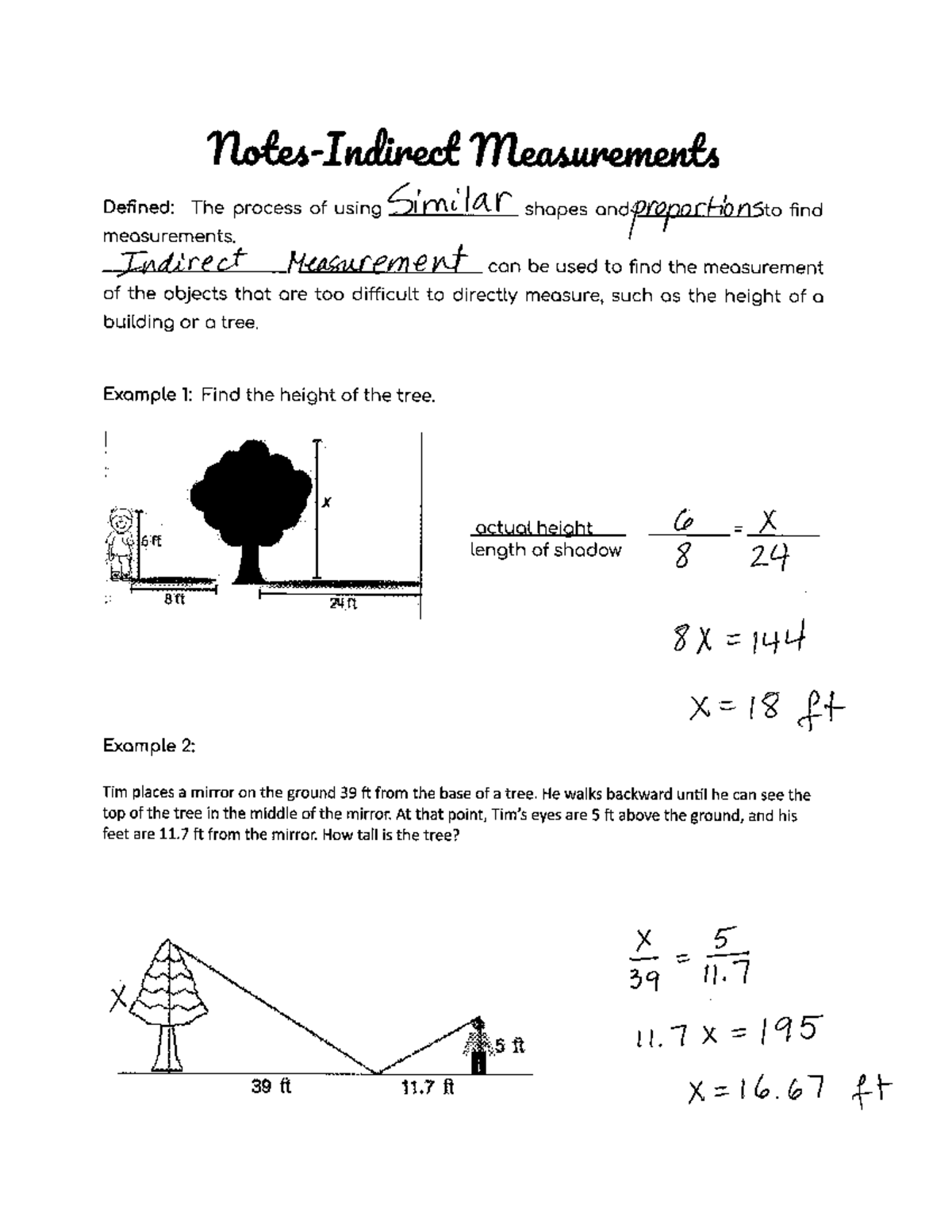 Honors Notes - Indirect Measurement Key - Measurements Defined: The ...
