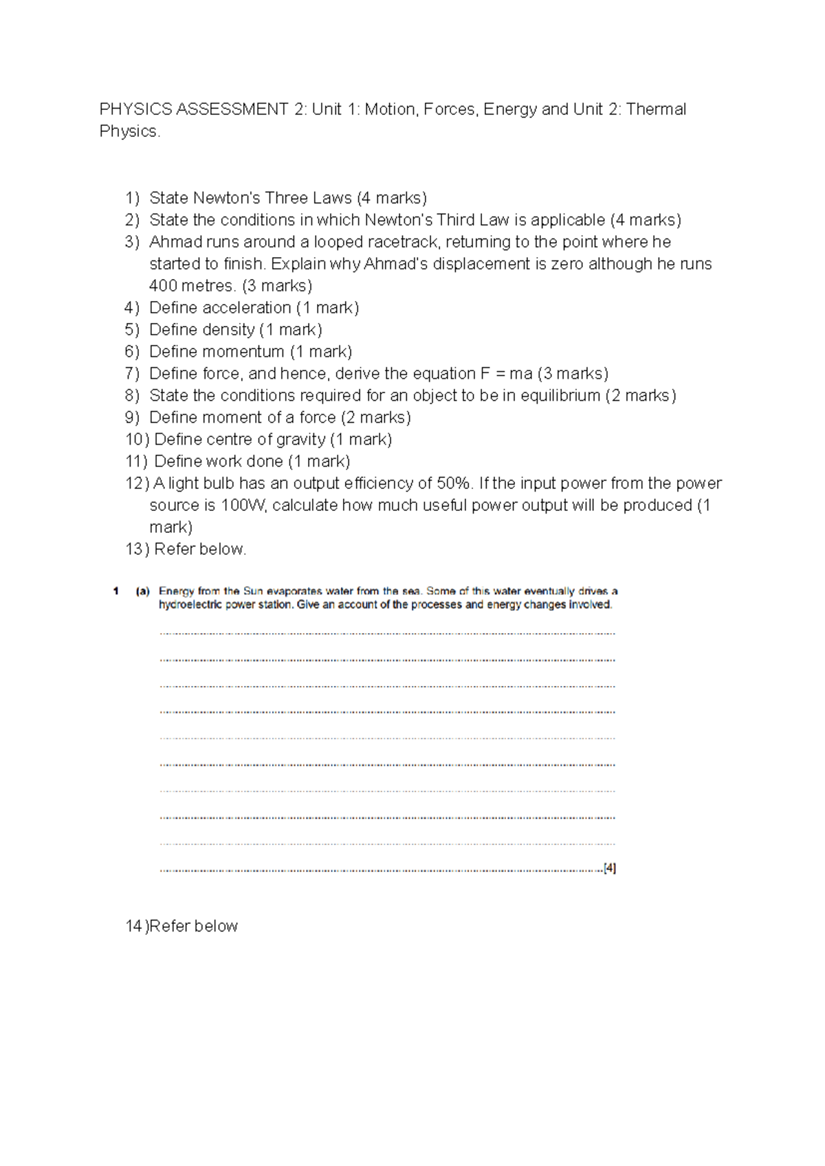 PHYSICS ASSESSMENT 2: Motion, Forces, Energy & Thermal Physics - Studocu