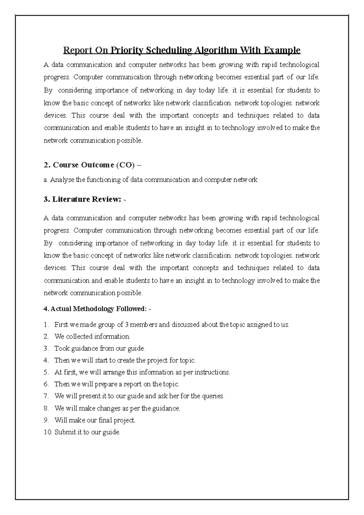 DCC 101: Report on Priority Scheduling Algorithm in Networking - Studocu