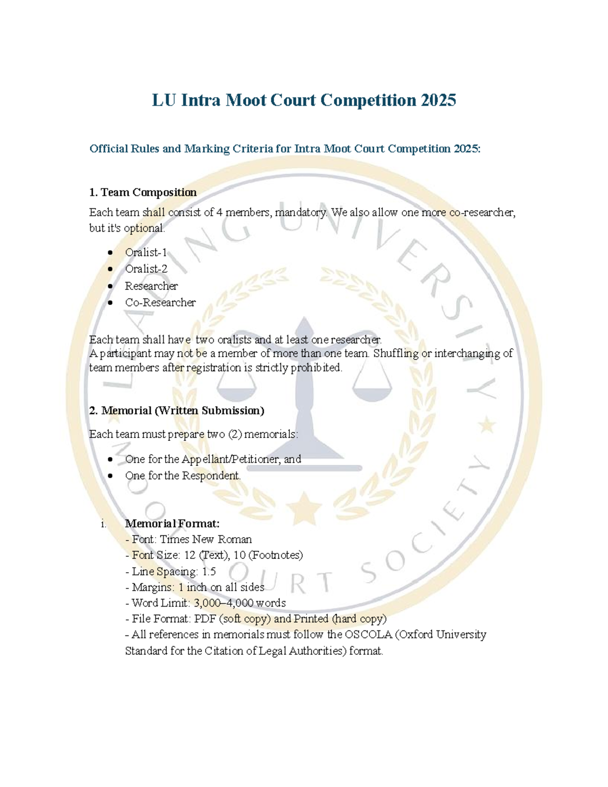 Rules and Marking Criteria for LU Intra Moot Court Competition 2025 ...