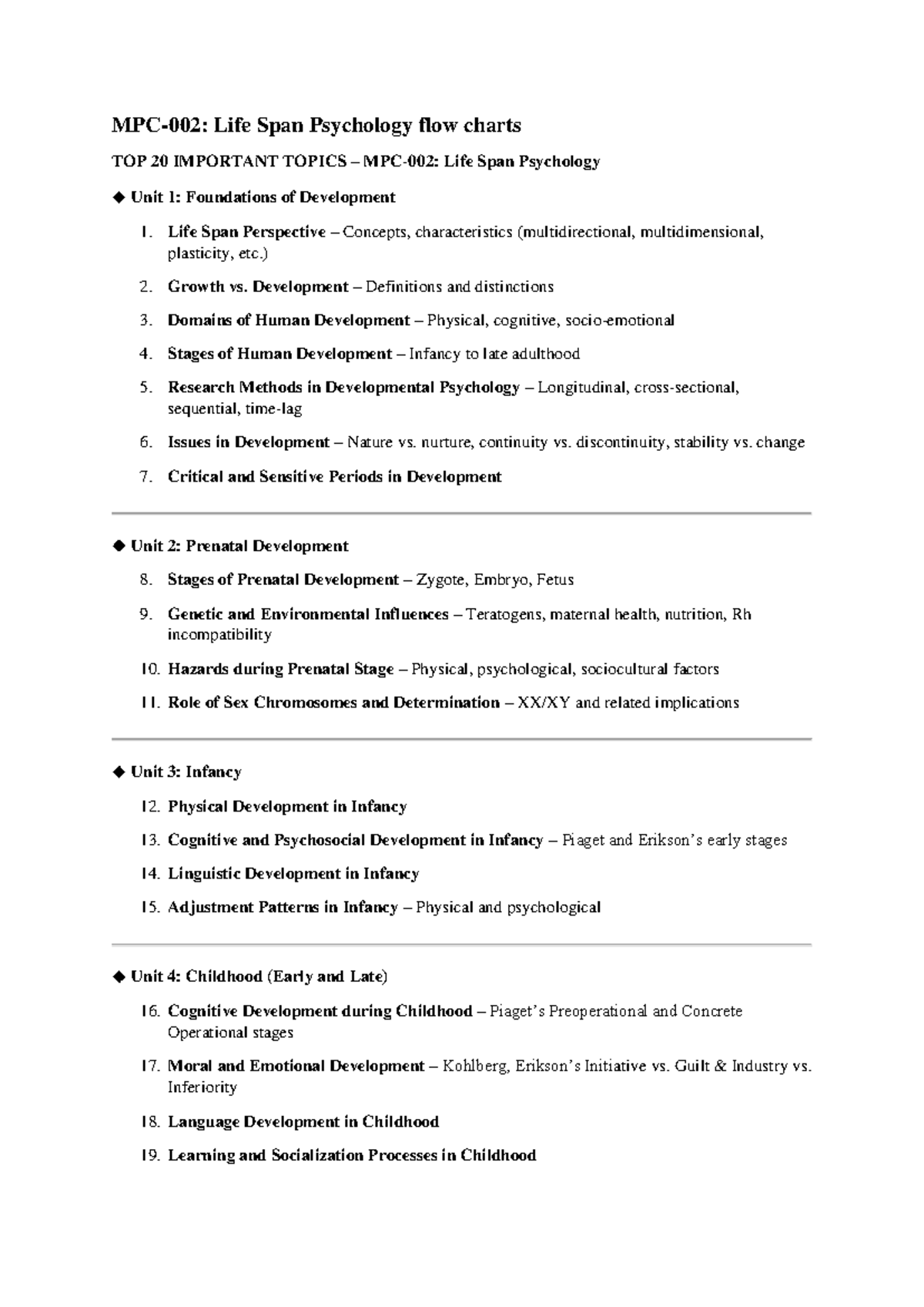 MPC002 Life Span Psychology: Key Flowcharts & Concepts - Studocu