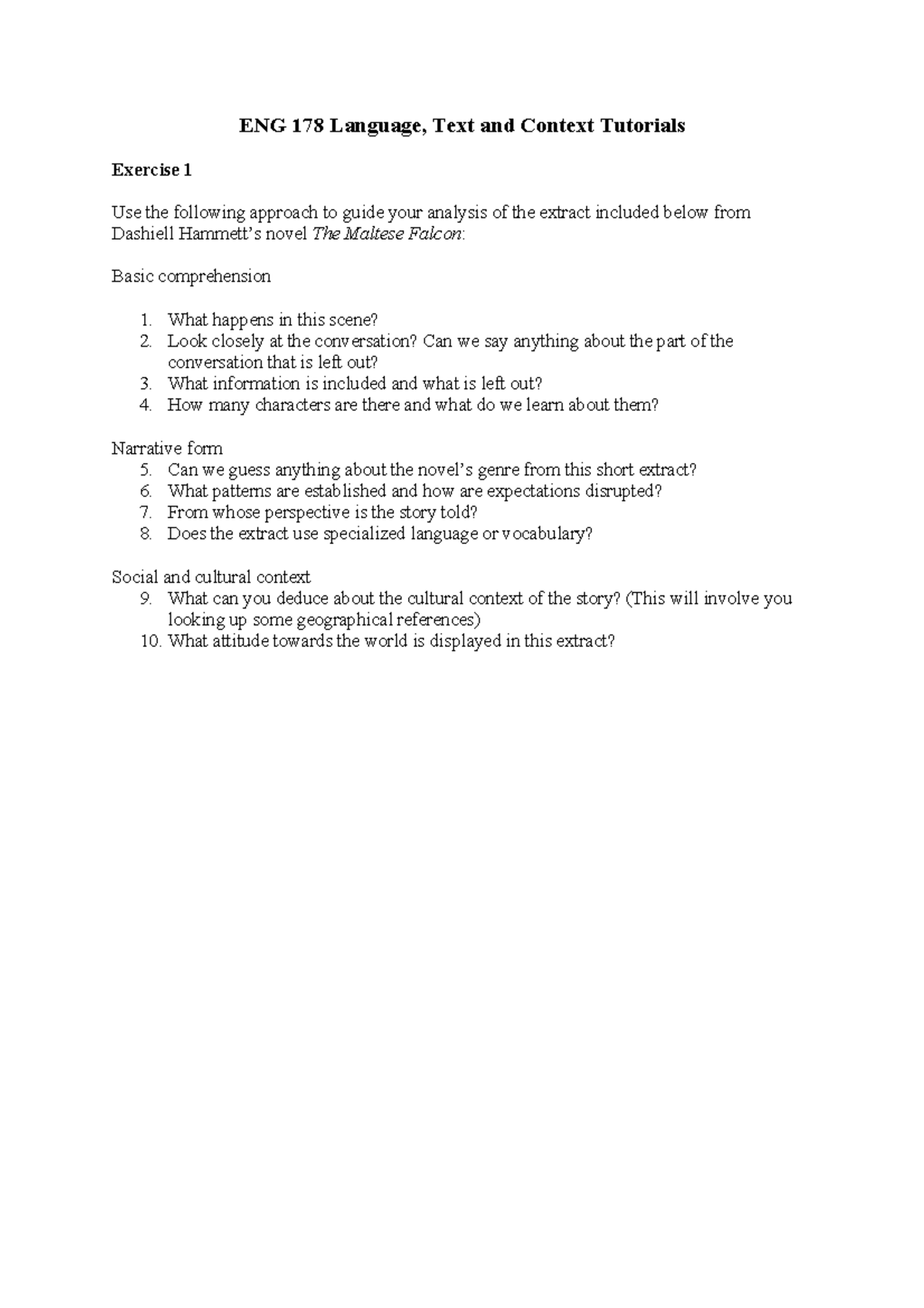 ENG 178 Language, Text and Context: Tutorial Exercise 1 Analysis - Studocu