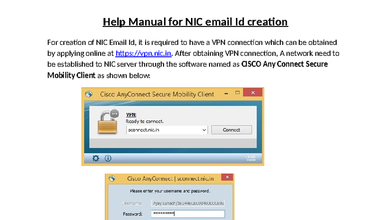 NIC Email ID Creation Help Manual: VPN & CISCO Setup Guide - Studocu