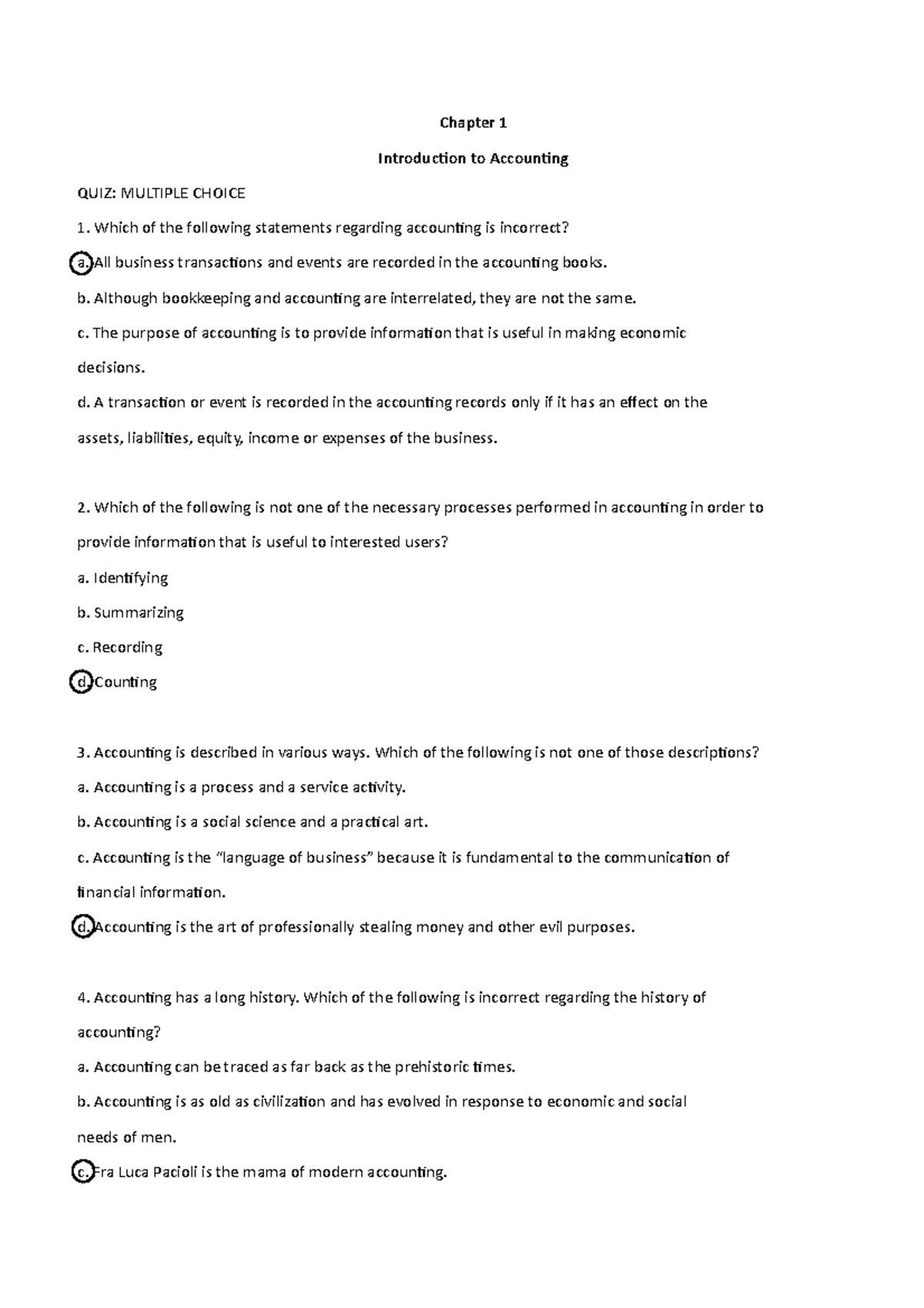 Activity CH1: Intro to Accounting Quiz Questions and Answers - Studocu