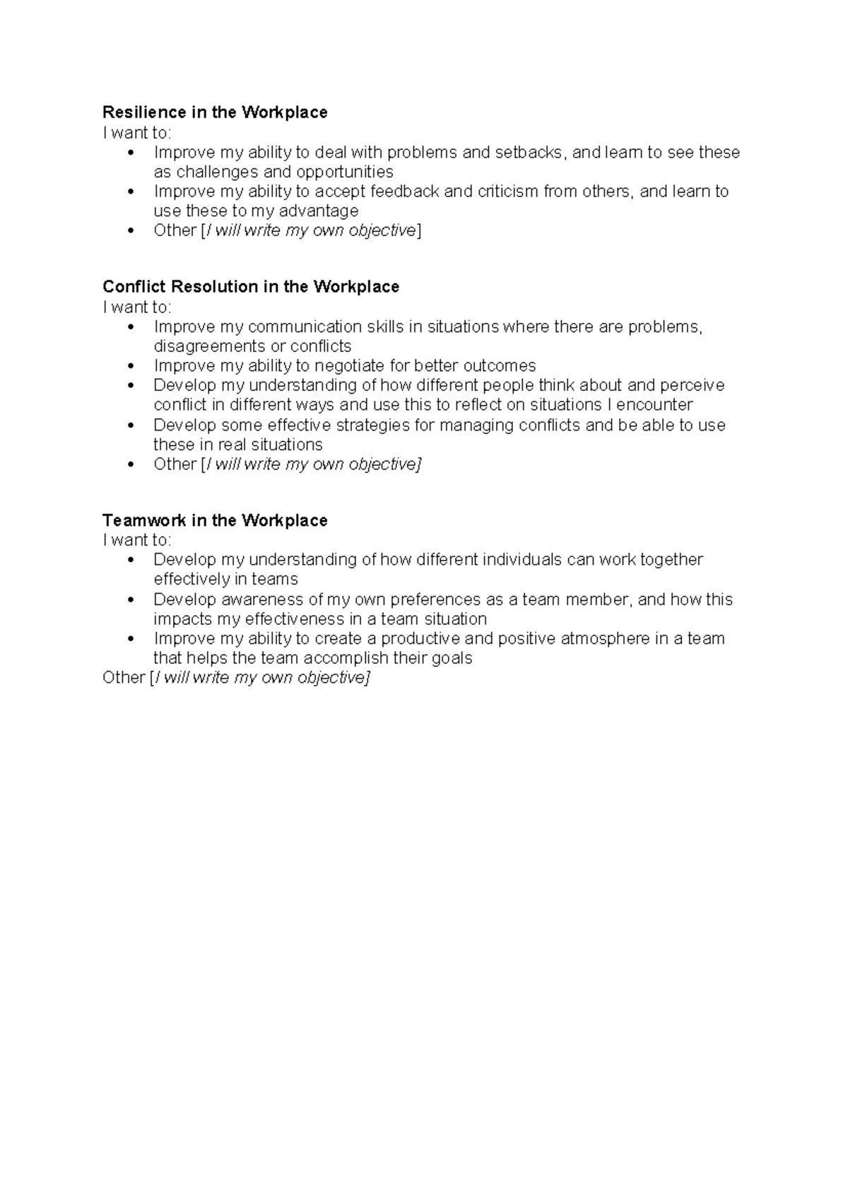 Objective for Personal Reflection - Resilience in the Workplace I want ...