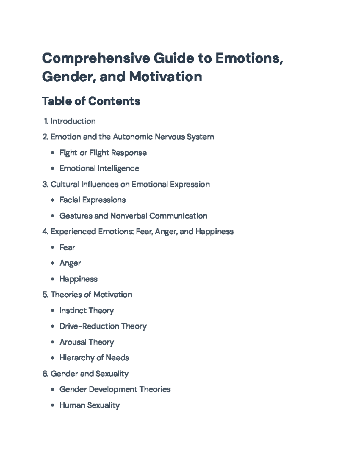 Comprehensive Guide to Emotions, Gender, and Motivation - PSY101 ...
