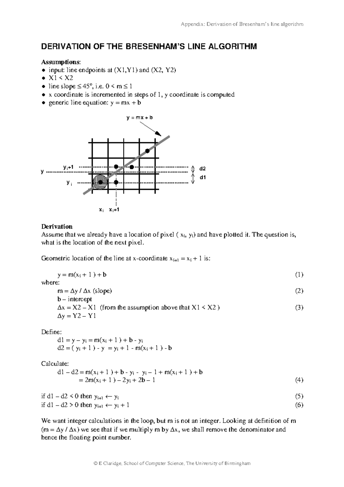 BRESENHAM LINE ALGORITHM DERIVATION - SUMMARY (CS 101) - Studocu