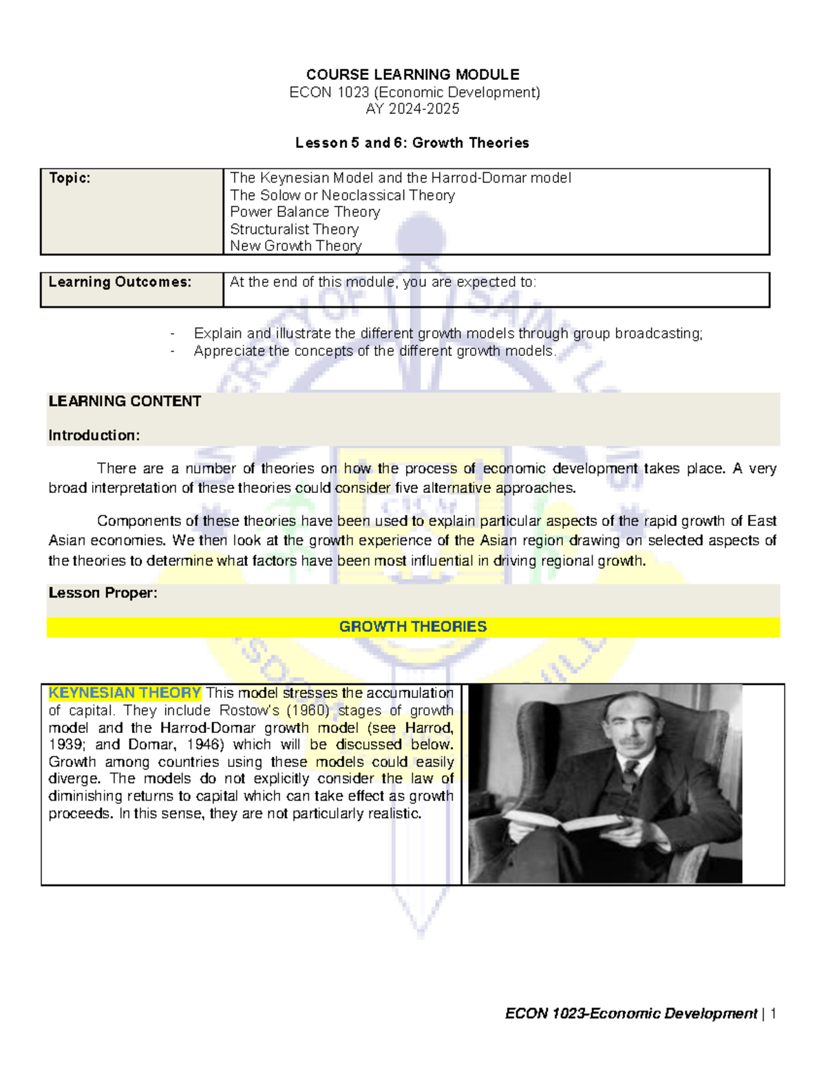 Module for Broadcasting - COURSE LEARNING MODULE ECON 1023 (Economic Development) AY 2024- 2025 ...