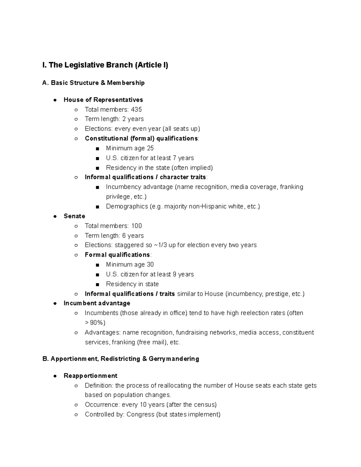 POSI 2310 - Exam 2 Study Guide: Legislative & Judicial Branches ...
