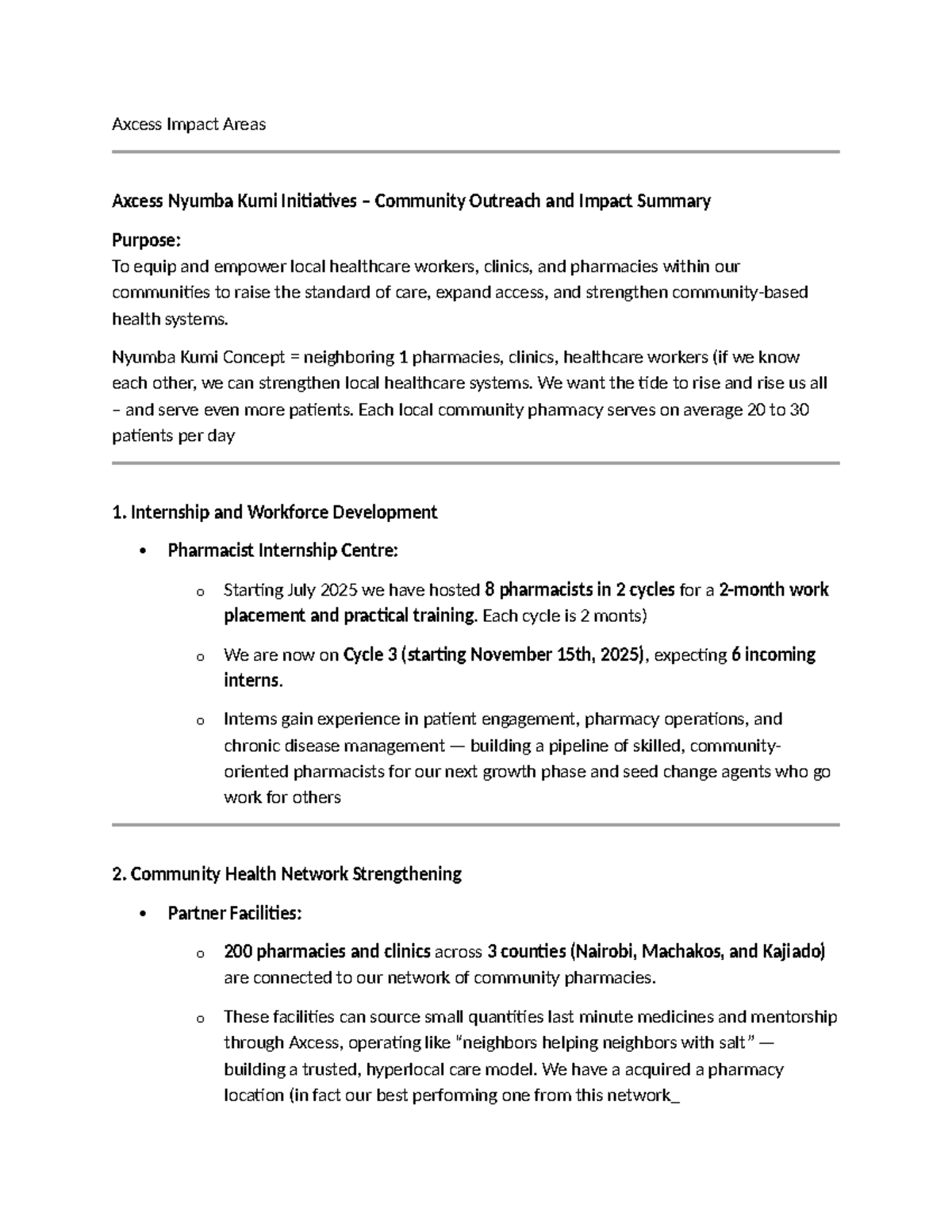 Axcess Impact Areas: Community Outreach & Health Initiatives Summary ...
