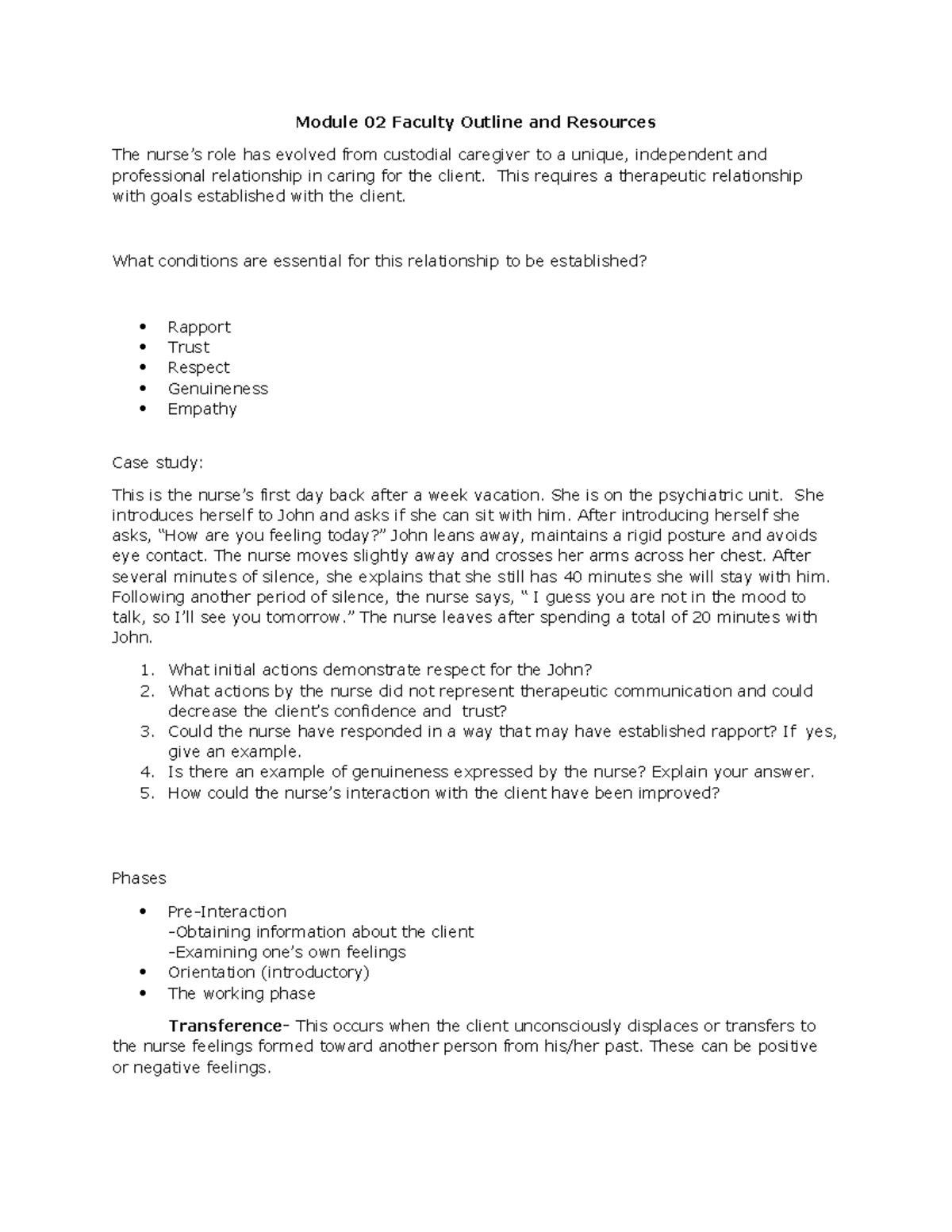 Module 02 Lecture Notes: Establishing Therapeutic Relationships - Studocu
