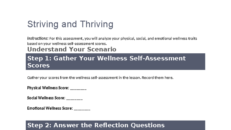 Striving and Thriving: Wellness Reflection Assignment (PF101) - Studocu