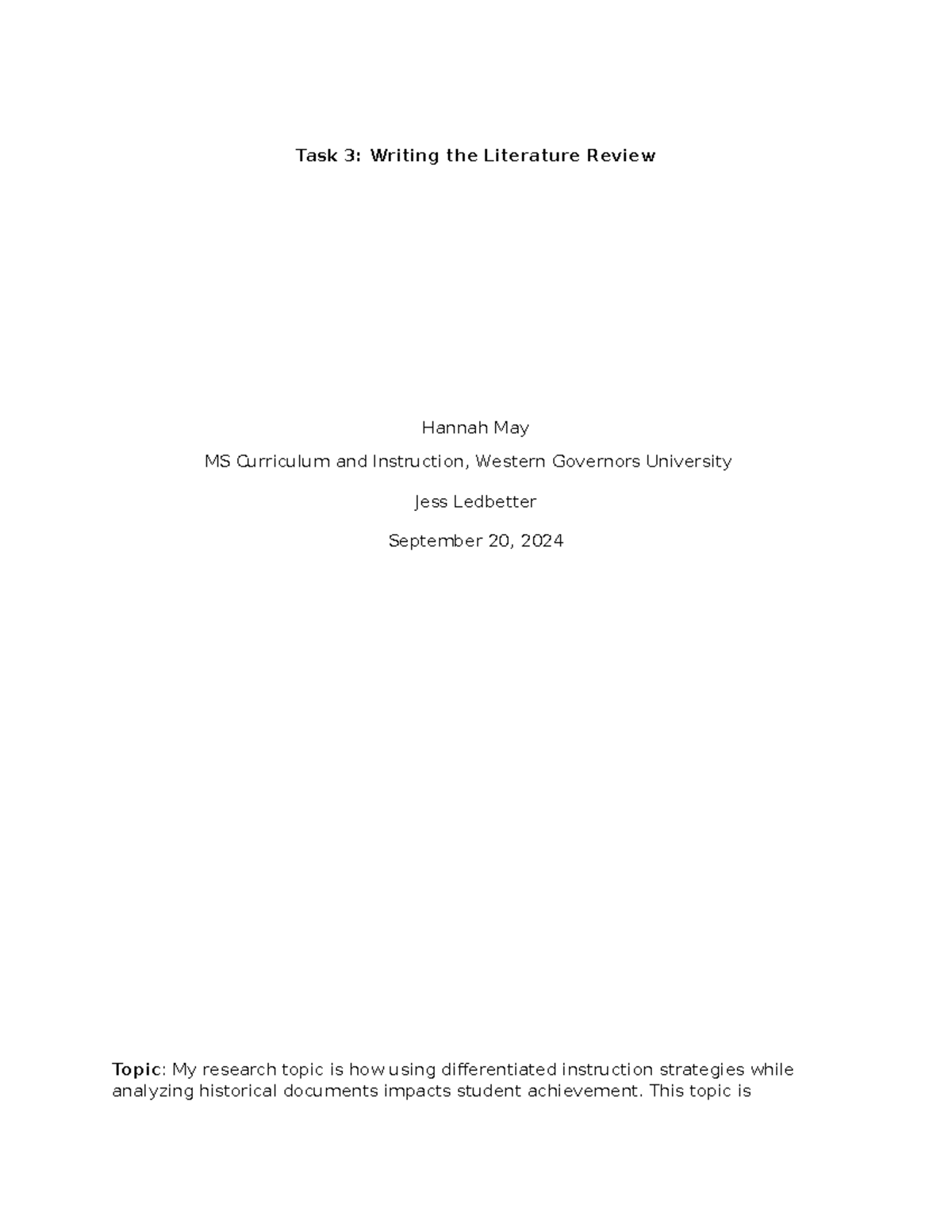 Task 3- Writing Literature Review - Task 3: Writing the Literature ...