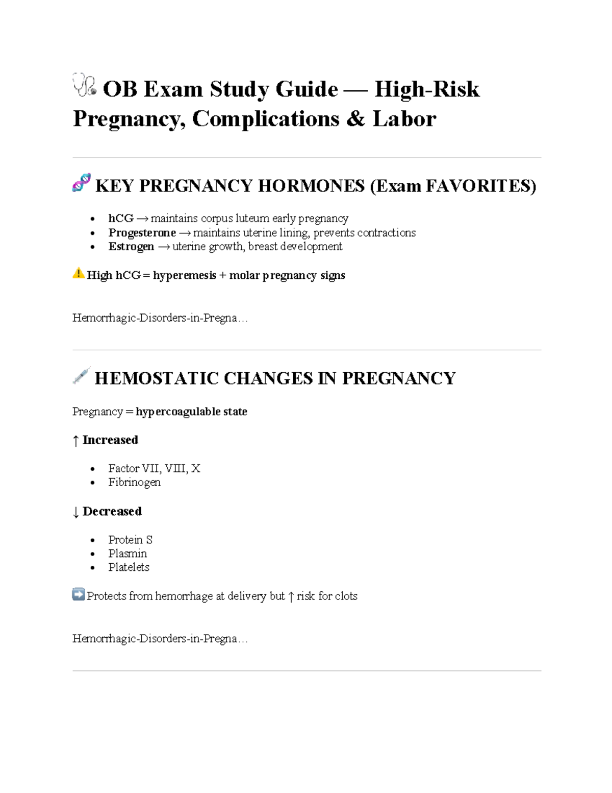 OB Exam Study Guide: Key Concepts on Pregnancy & Complications - Studocu