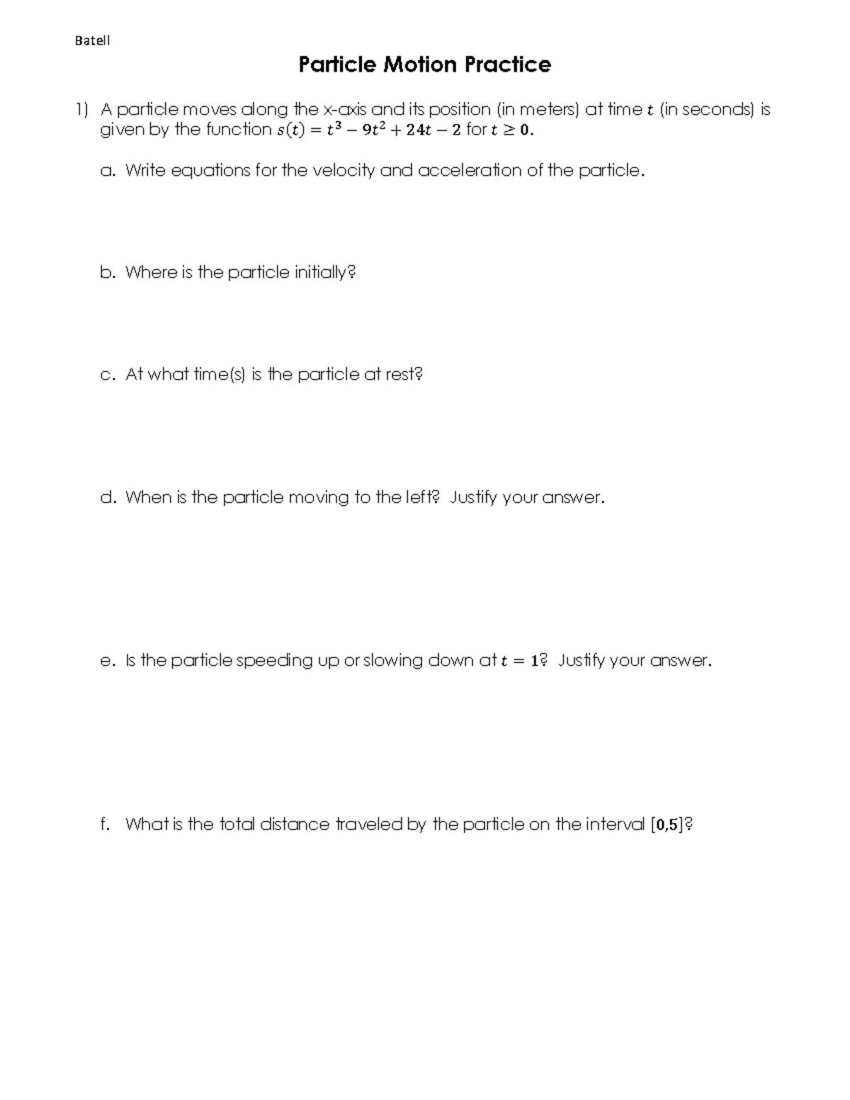 Physics 101: Particle Motion Review Worksheet and Practice Problems - Studocu